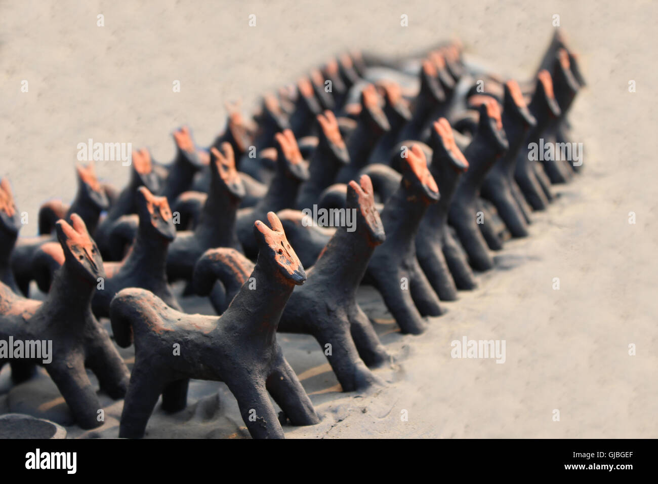 Abstract colorful handcraft made by soil. Pattern of black horses Stock ...