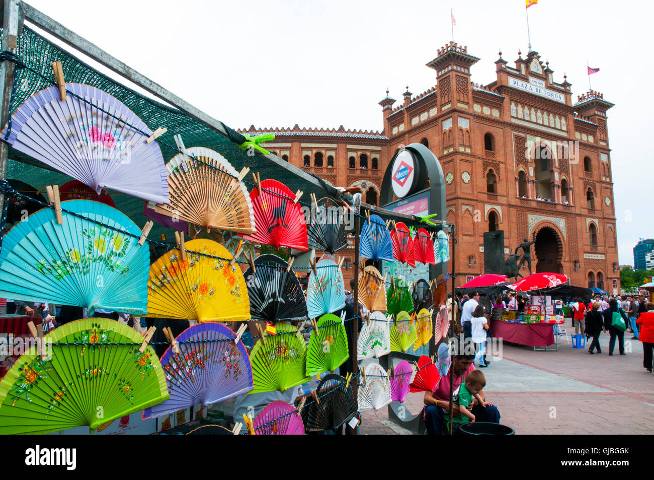 Stall with Spanish souvenirs and Las Ventas bullring. Madrid, Spain ...