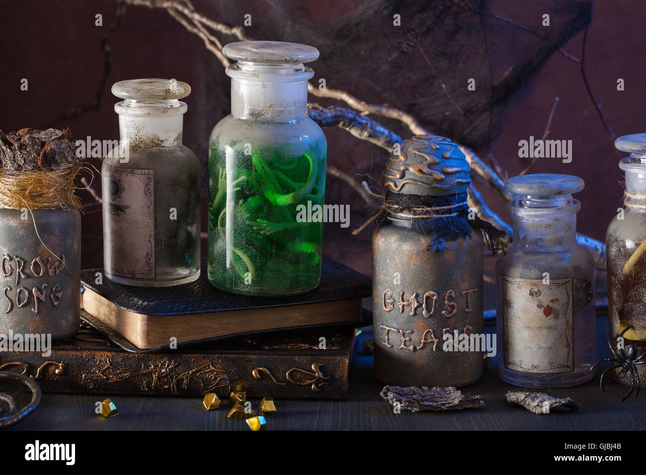 witch apothecary jars magic potions halloween decoration Stock Photo ...