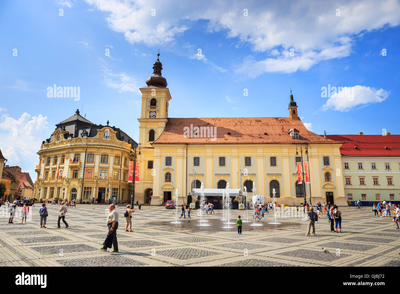 Sibiu, Romania - July 19, 2014: Old Town Square in the historical ...