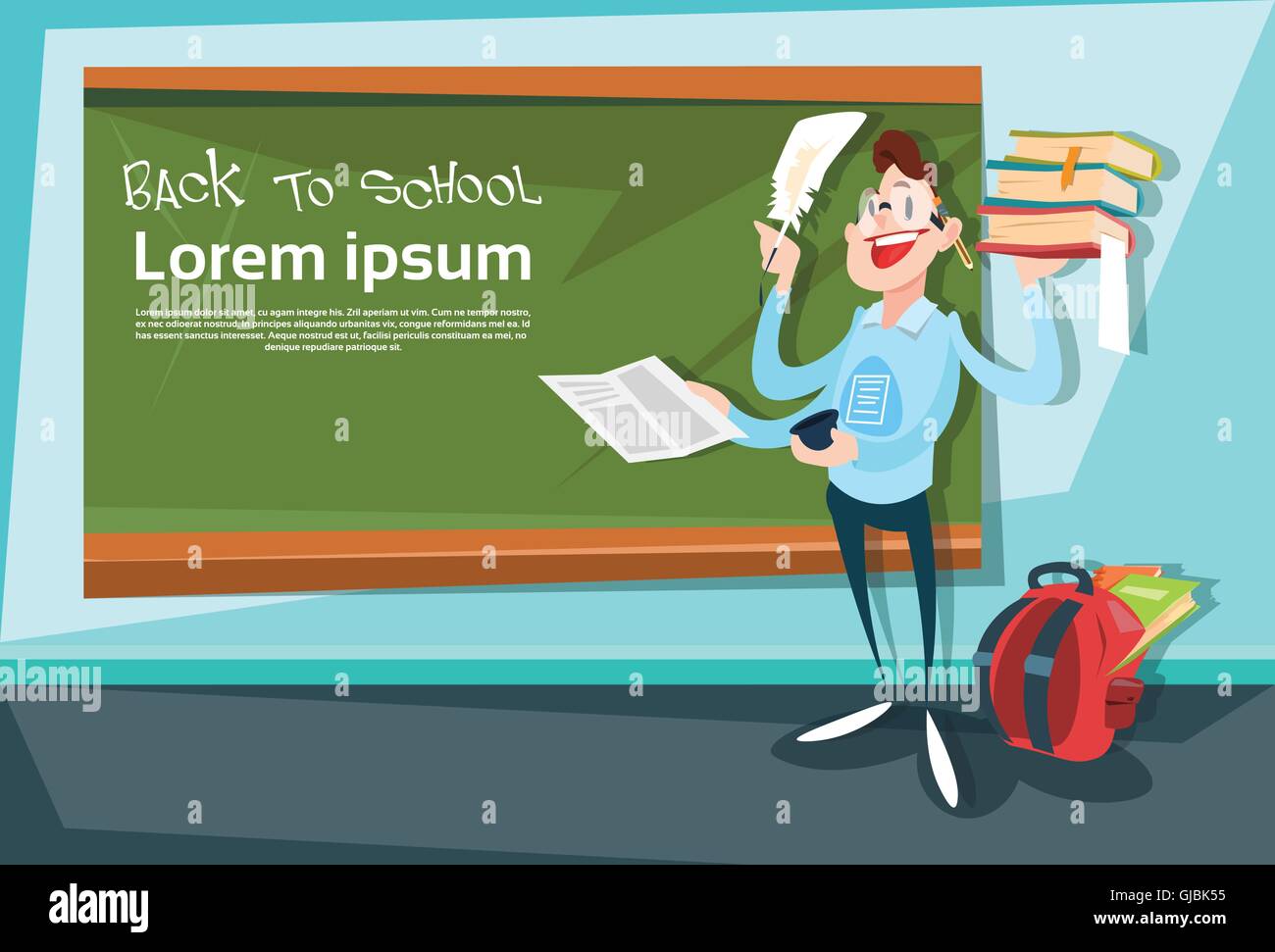 Literature Teacher Over Class Board Back To School Education Banner ...