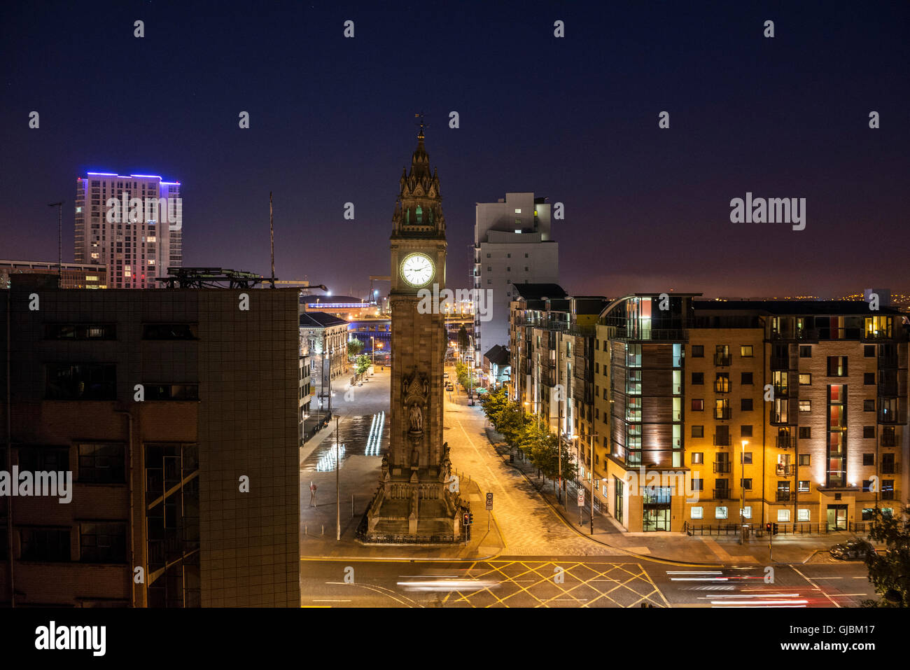 The Albert Memorial Clock and Queens Square, Belfast Stock Photo - Alamy