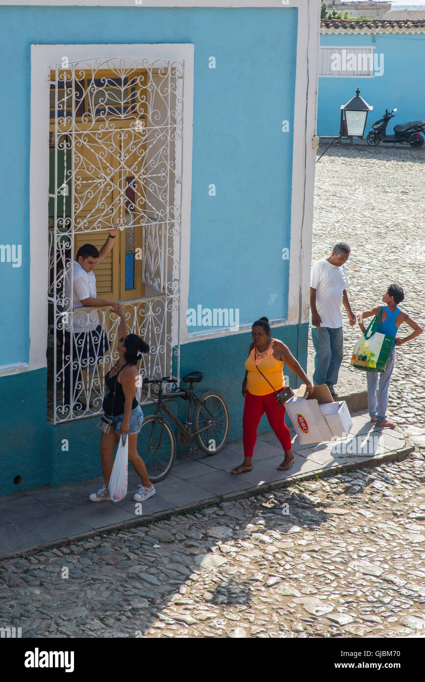 People walking pass window, Plaza Mayor, Trinidad, Cuba Stock Photo - Alamy