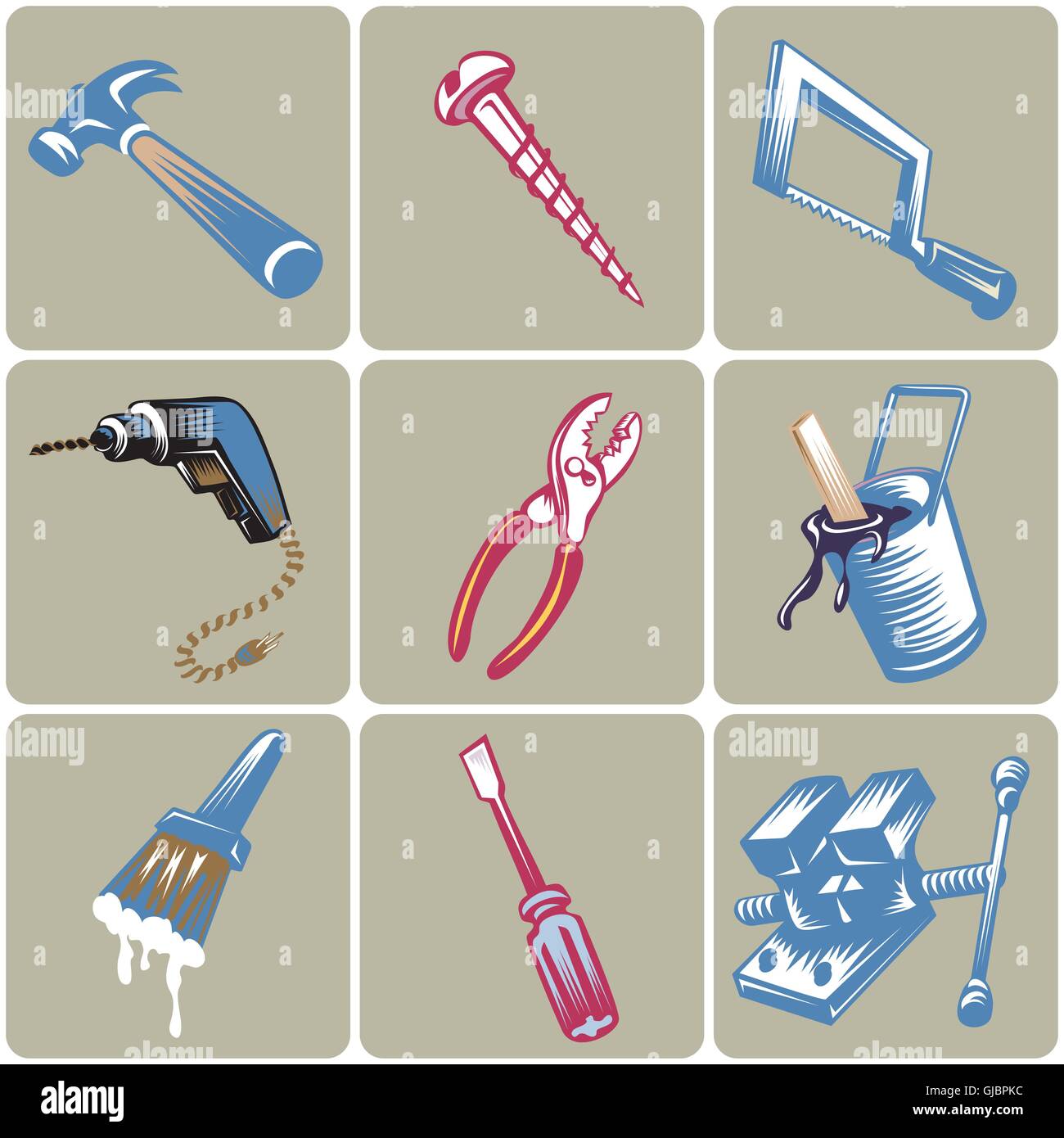Hand drawn tool icons set hi-res stock photography and images - Alamy