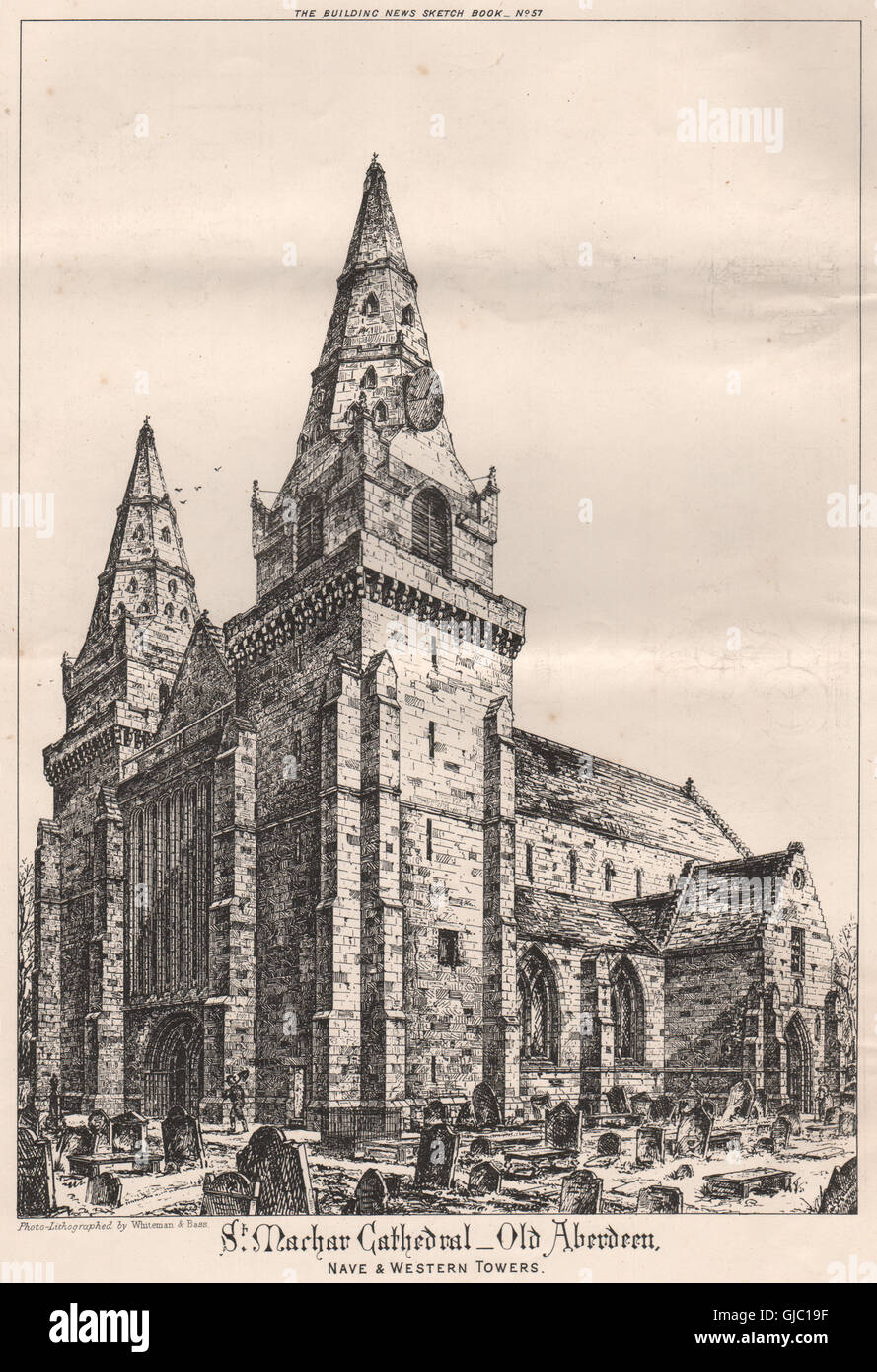 St. Marhan Cathedral, Old Aberdeen. Nave & western towers. Scotland ...