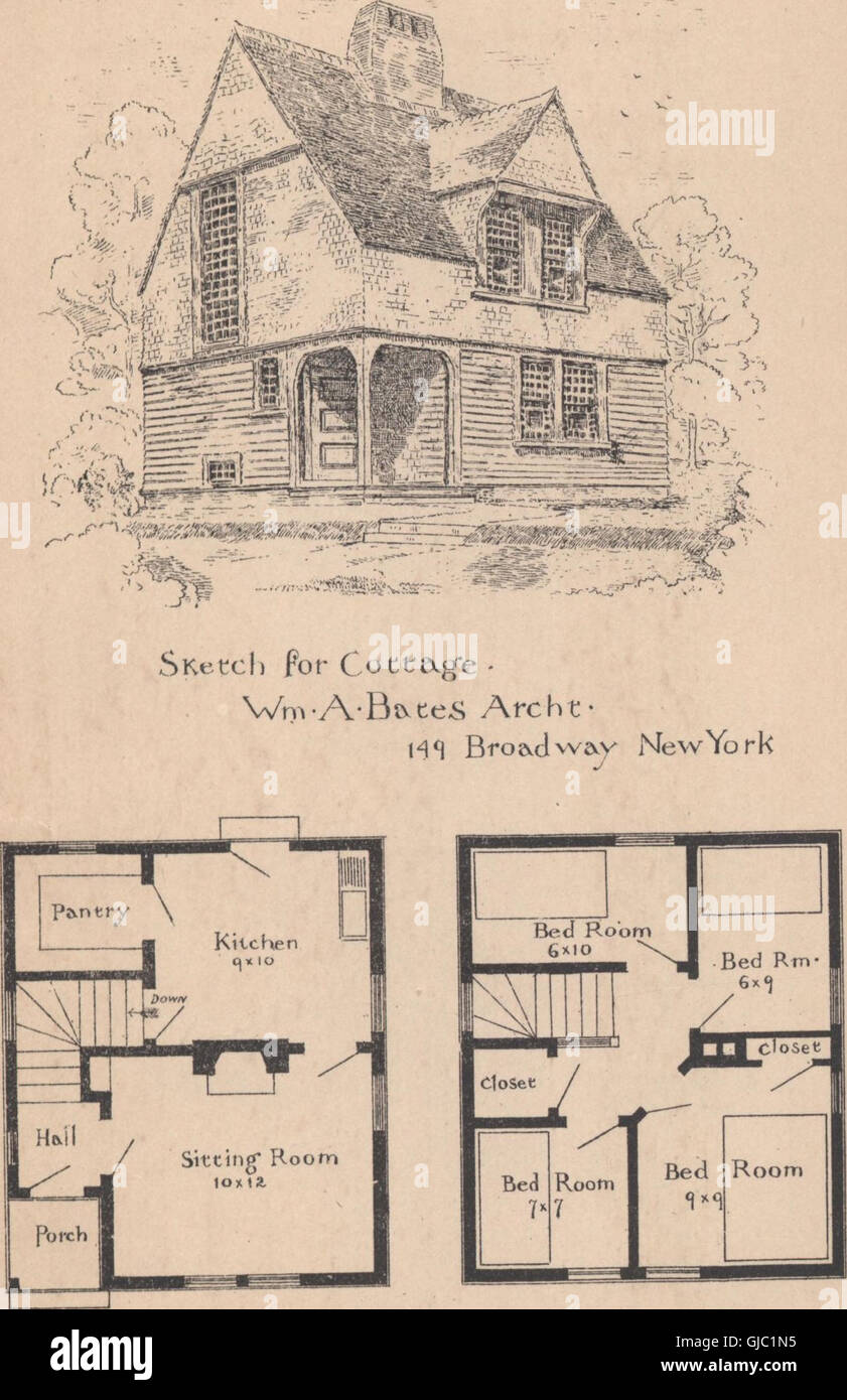 An 1884 architectural study on cottages, featuring design elements ...