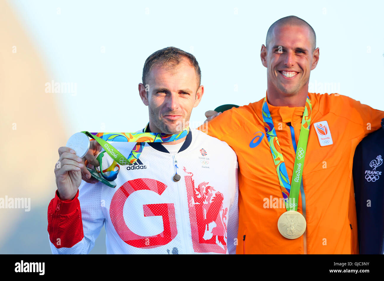 Great Britain's Nick Dempsey (left) celebrates winning Silver during ...
