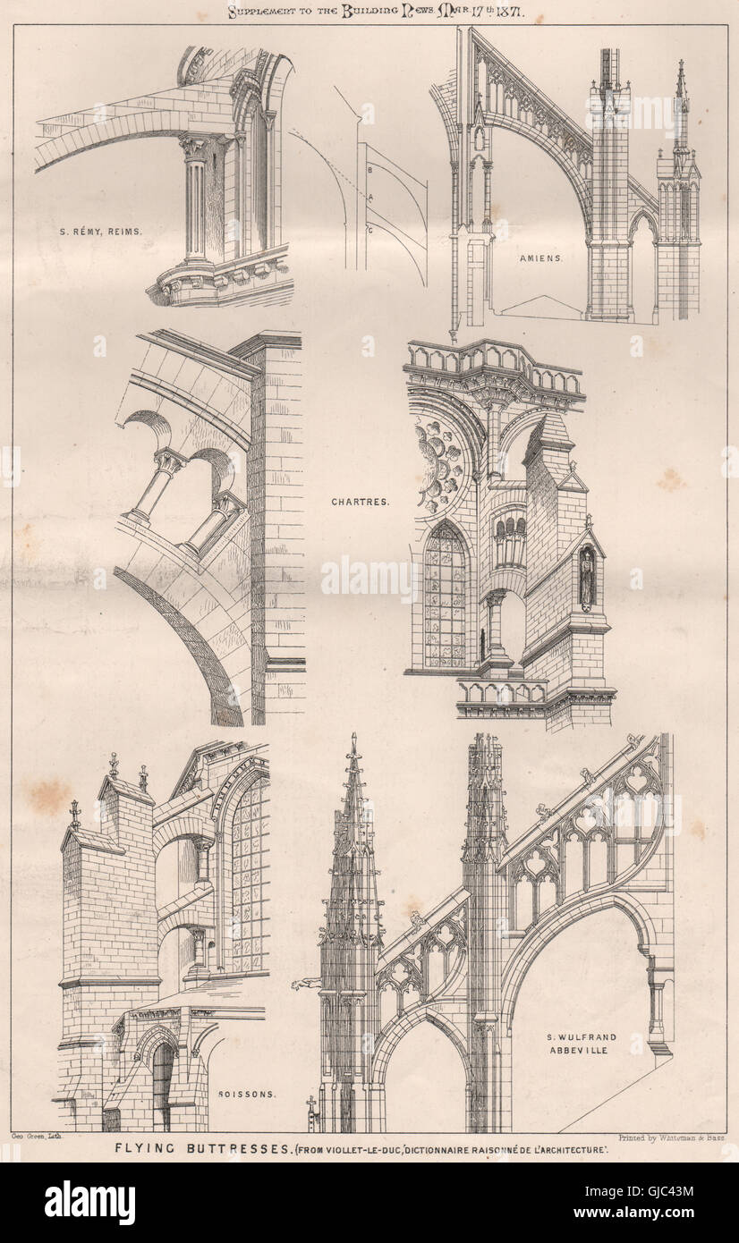 Flying Buttresses. (From Viollet-le-duc), antique print 1871 Stock ...