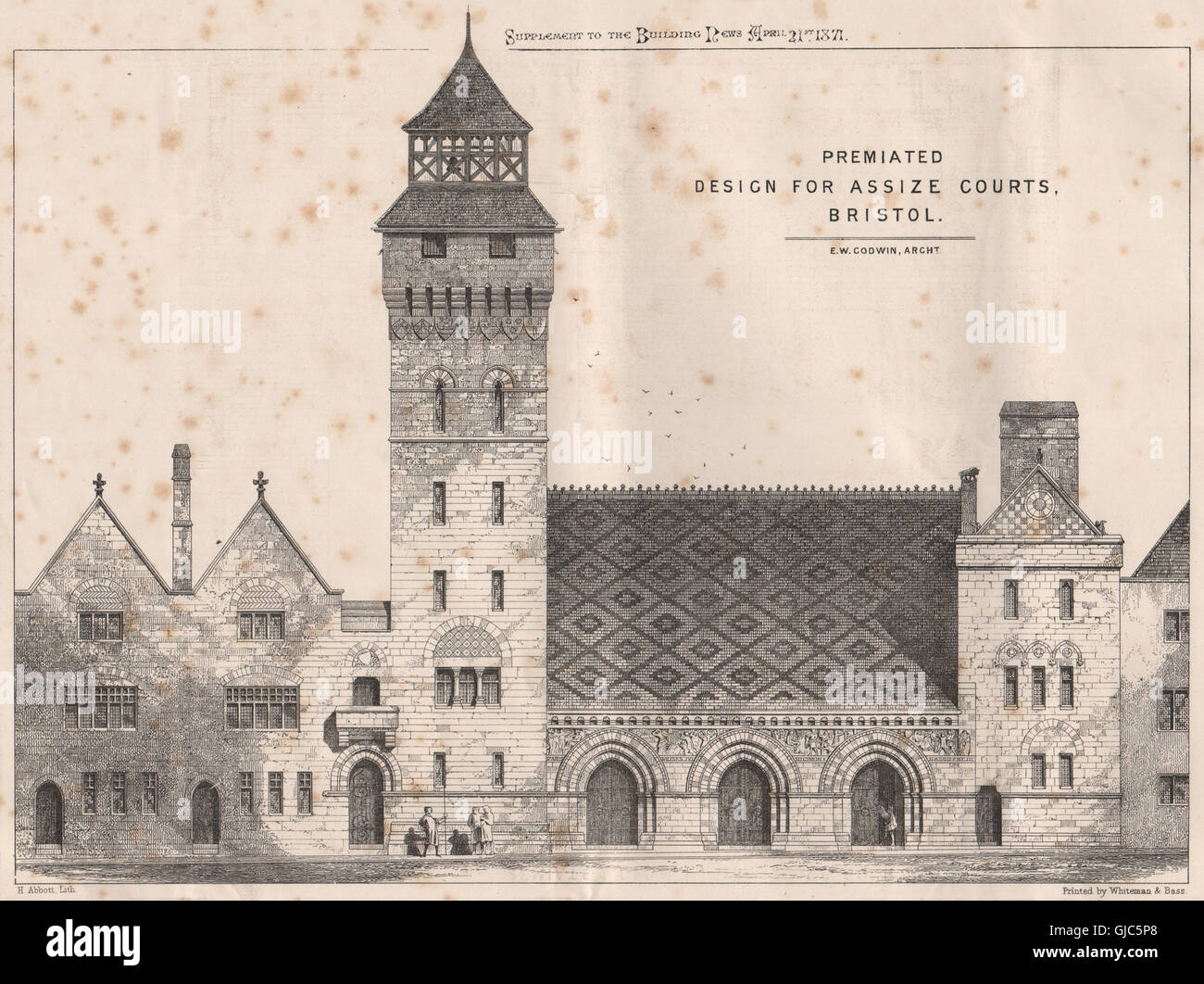 Premiated design for Assize Courts, Bristol; E.W. Godwin, Architect ...