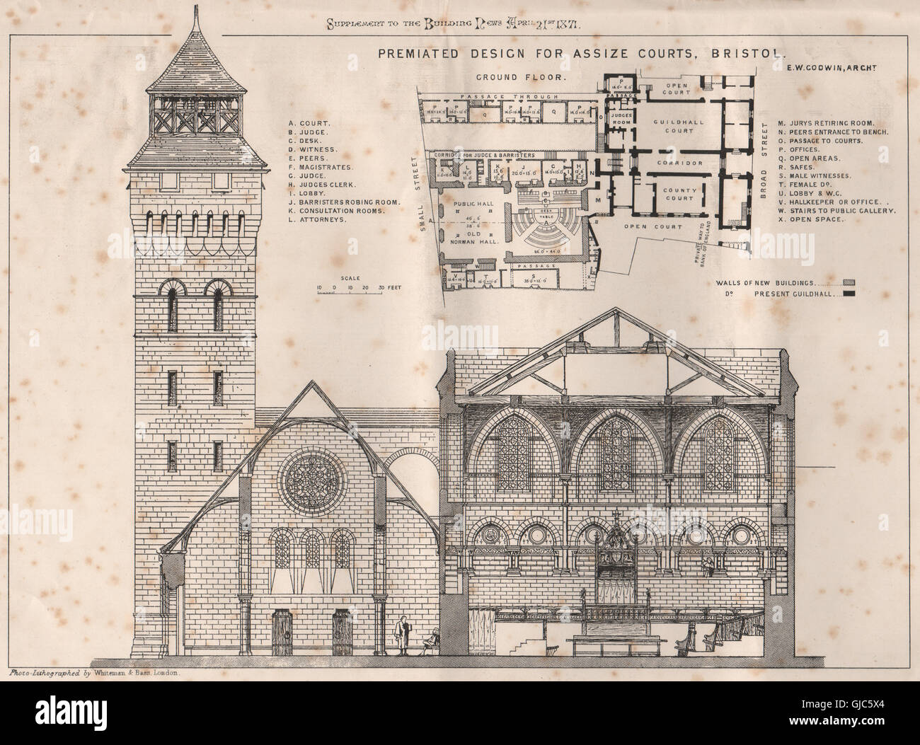 Premiated design for Assize Courts, Bristol; E.W. Godwin, Architect (2 ...