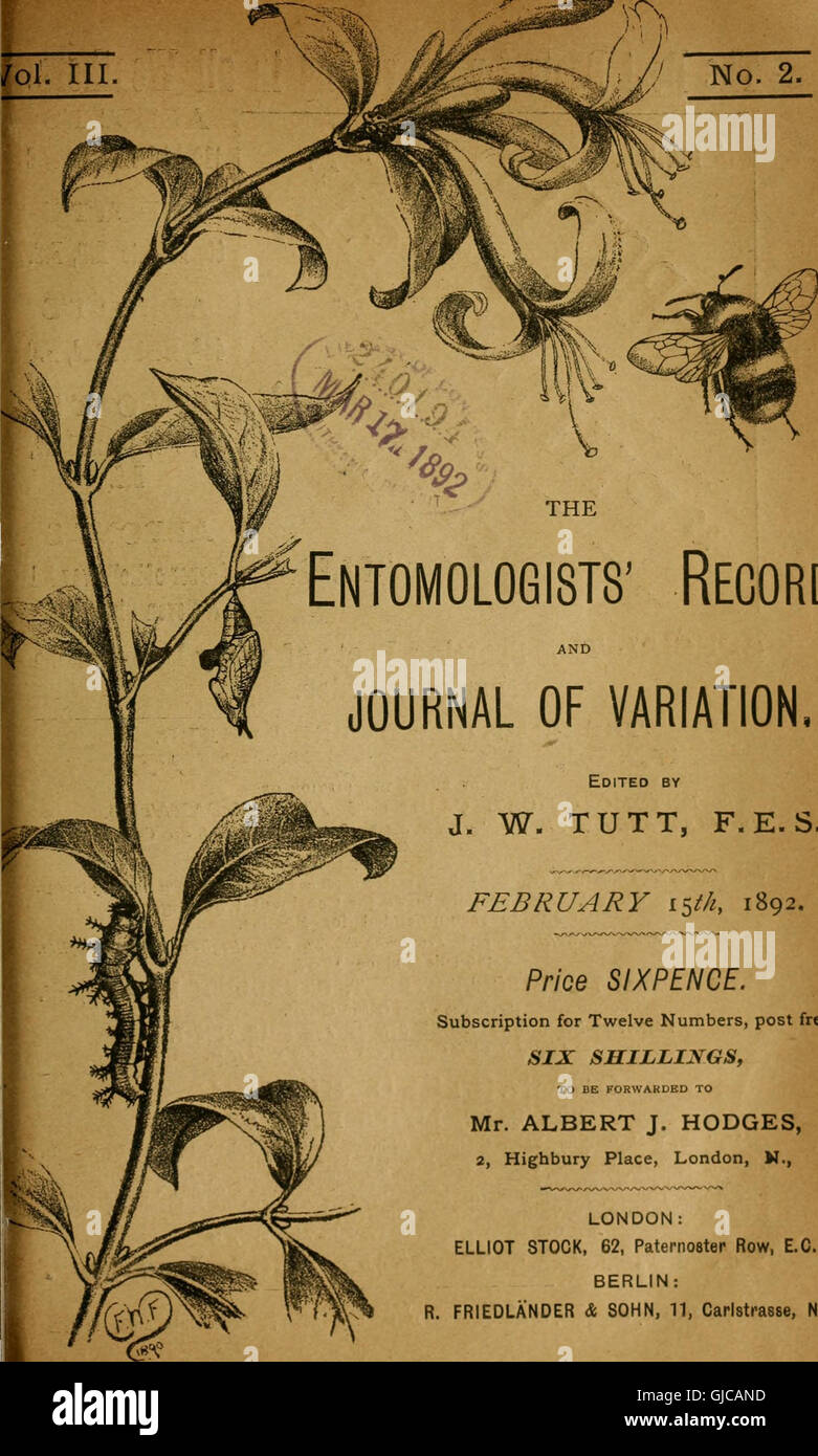 This 1892 journal, *The Entomologist's Record and Journal of Variation ...