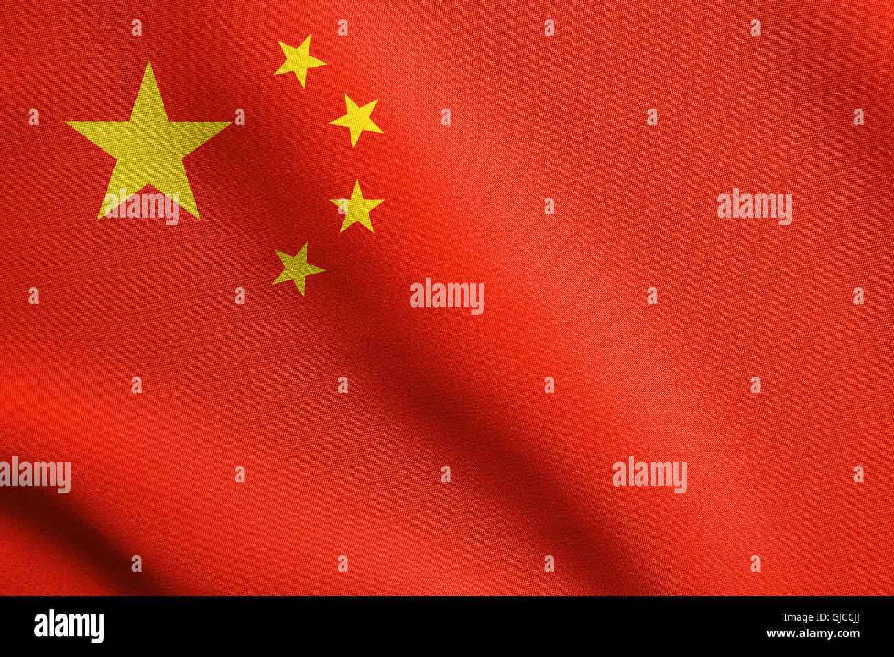Flag of China waving in the wind with detailed fabric texture. Chinese ...