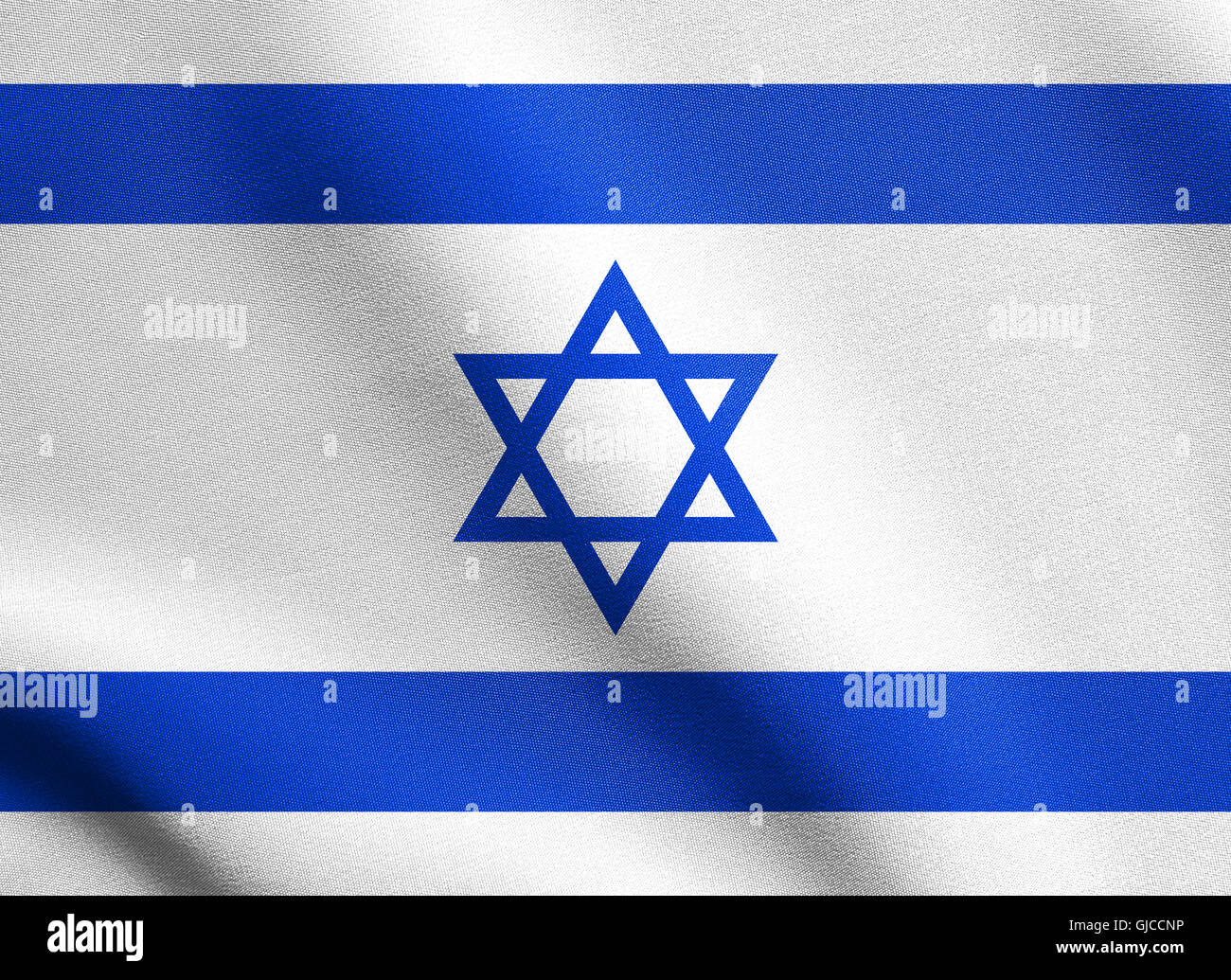 Flag of Israel waving in the wind with detailed fabric texture. Israeli ...