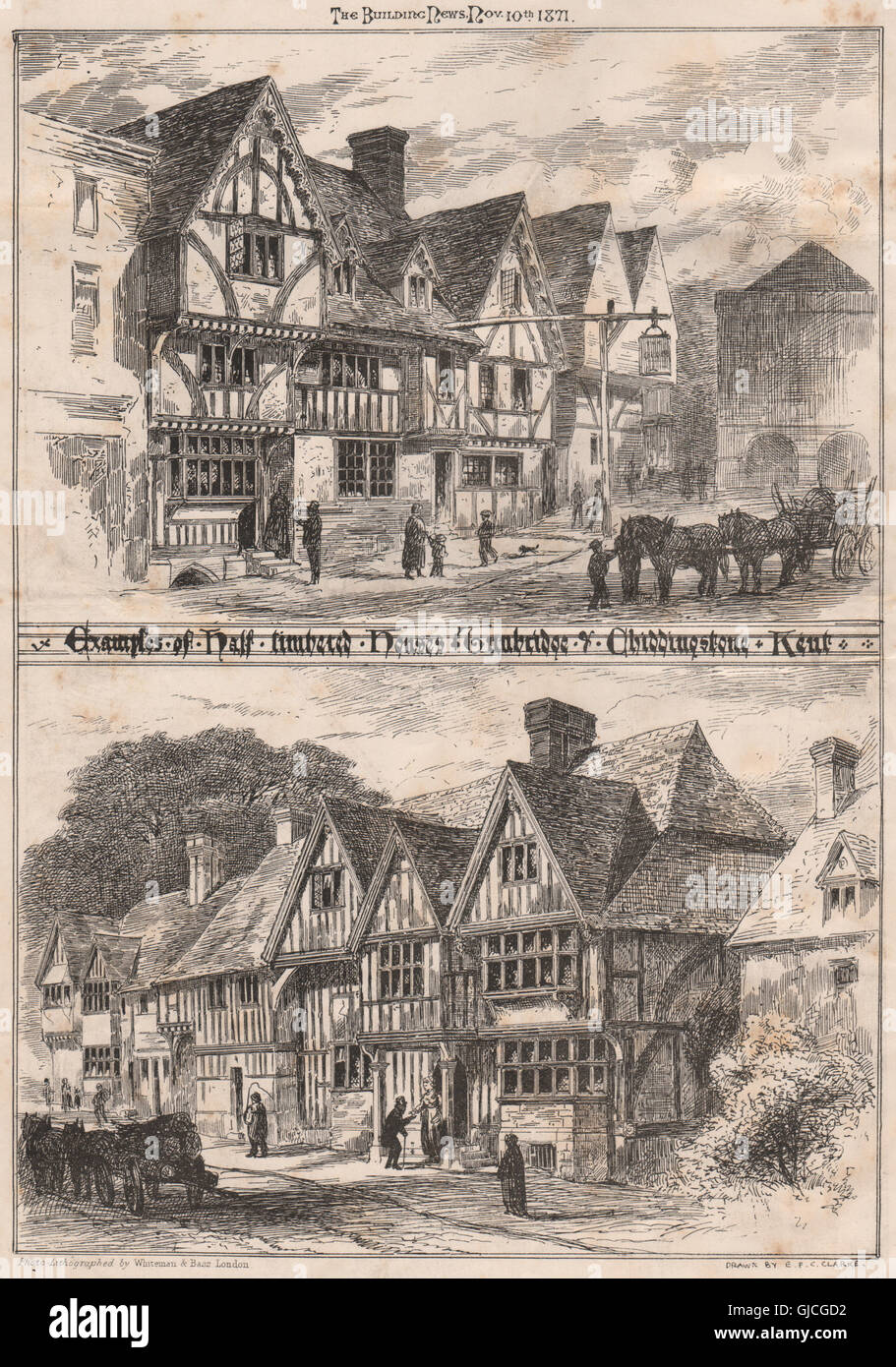 Examples of half timbered houses, Tunbridge & Chiddingstone Kent, print ...