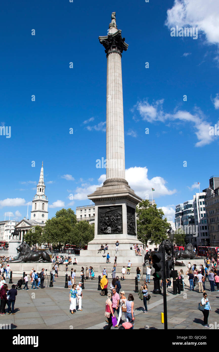 Nelson's Column monument in Trafalgar Square in central London Stock ...