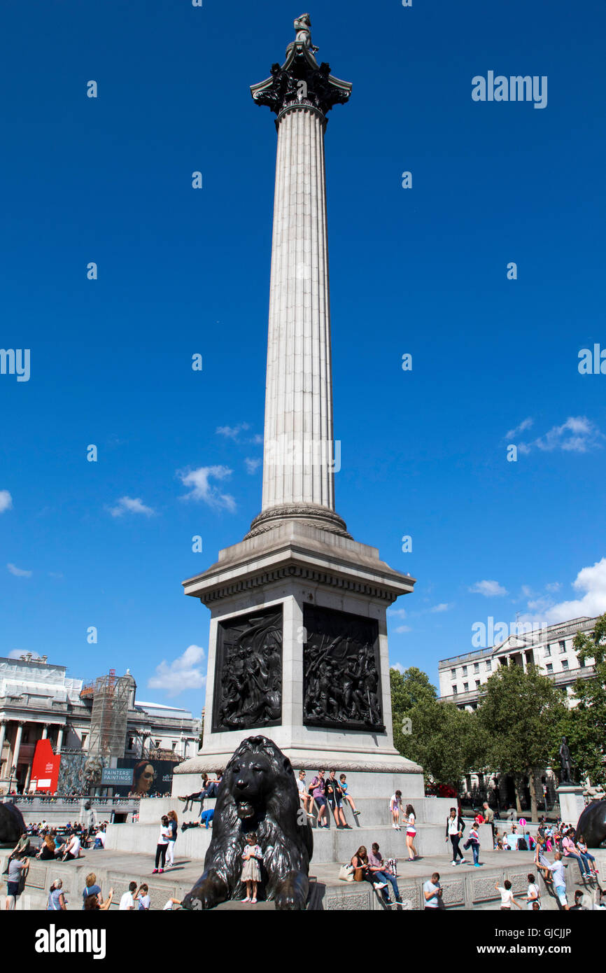 Nelson's Column monument in Trafalgar Square in central London Stock ...