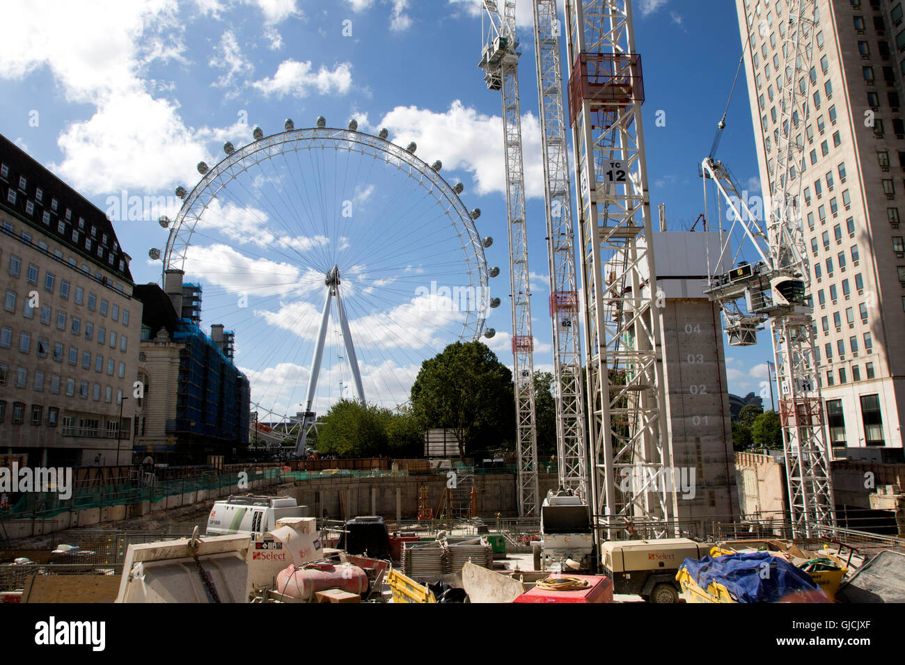 Construction work in central London close to the London Eye Stock Photo ...