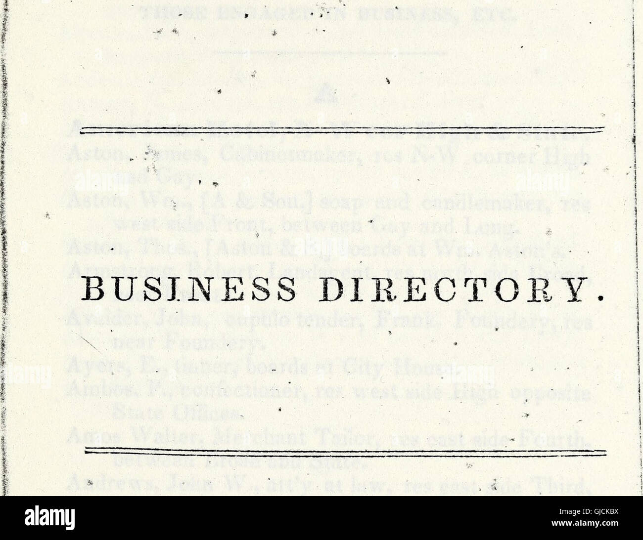 The 1843 Columbus, Ohio city directory lists the names and addresses of ...