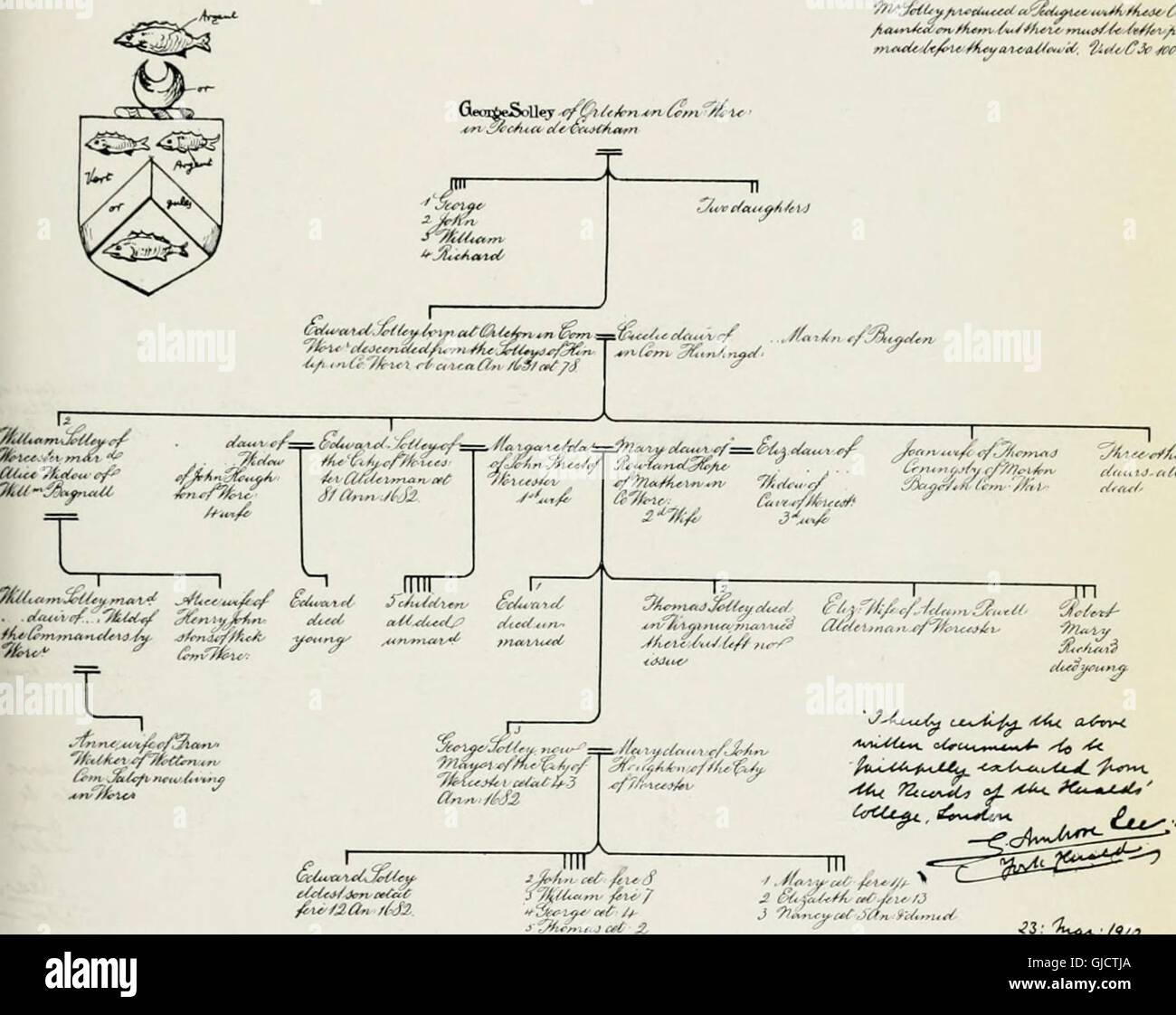 This 1911 work traces the genealogy of Thomas Solley and his ...