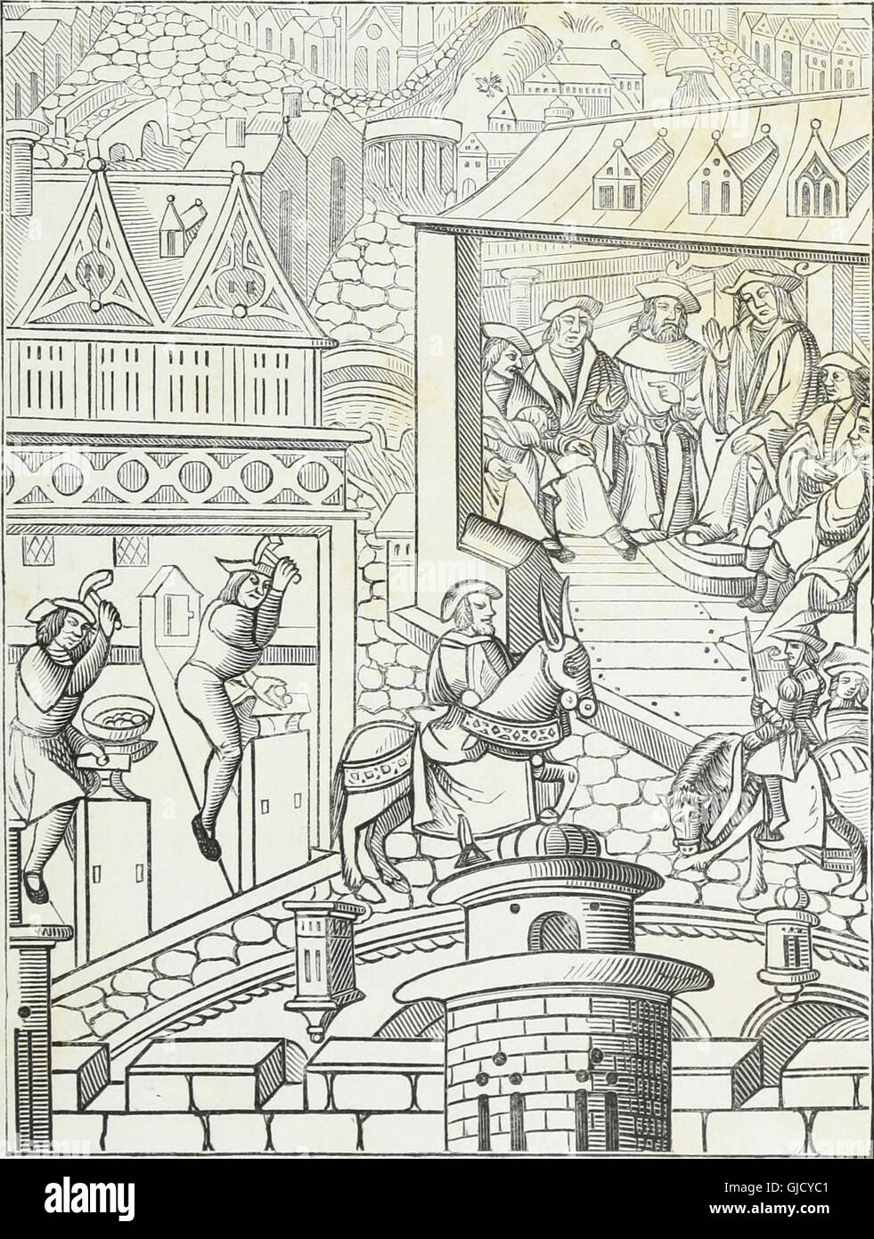 A historical image showcasing clothing and customs from the Middle Ages ...