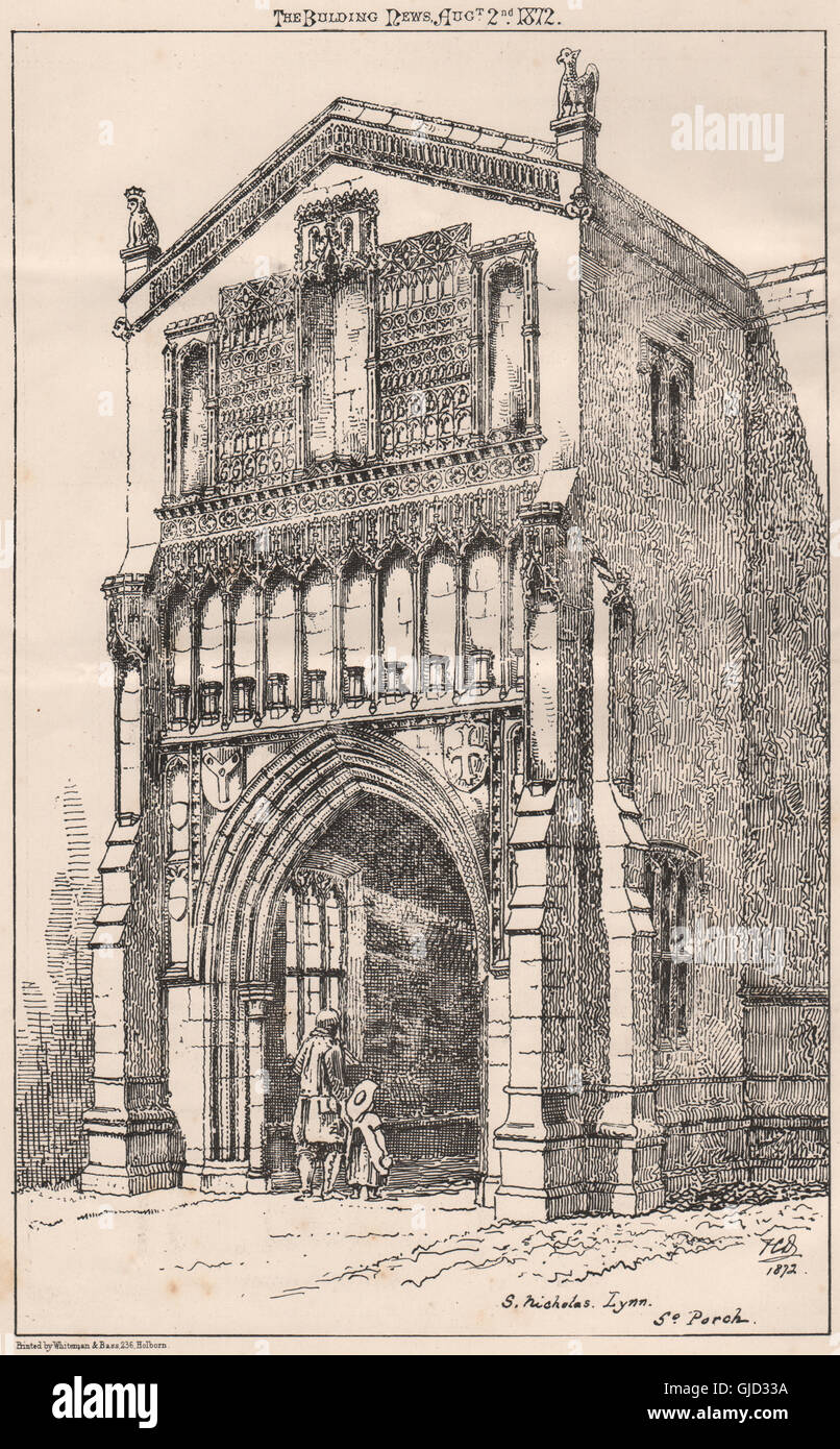 St. Nicholas Lynn, So Porch. Norfolk, antique print 1872 Stock Photo ...