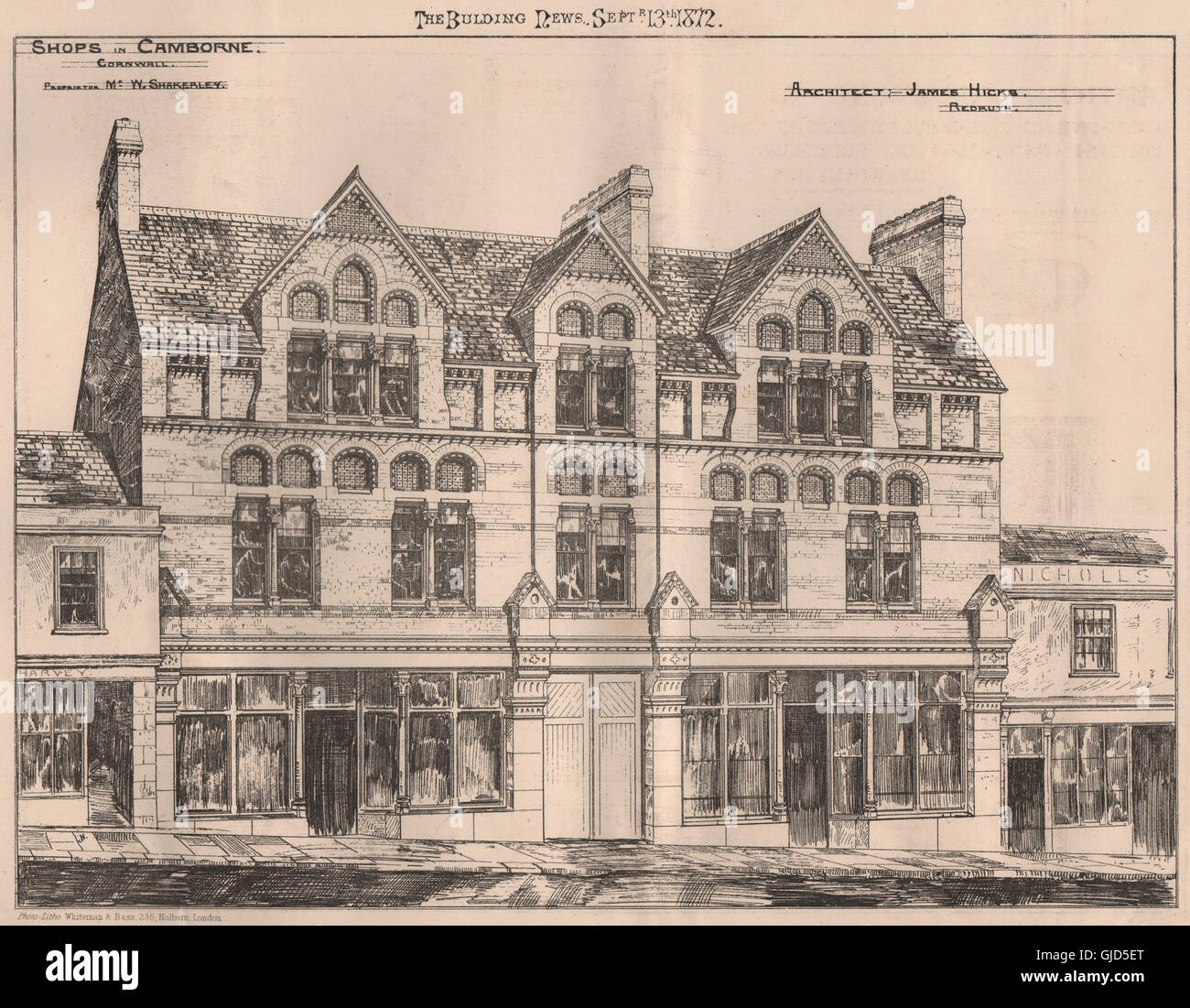 Shops in Camborne, Cornwall; Architect; James Hicks, Redruth , old ...
