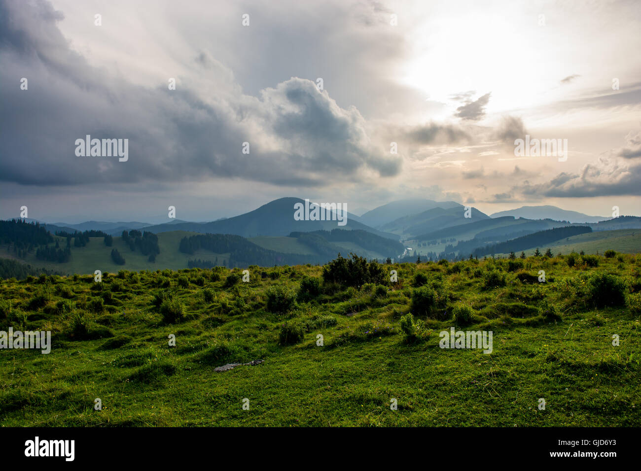 Alpine Landscape With Foggy Hills In Styria In Austria Stock Photo - Alamy
