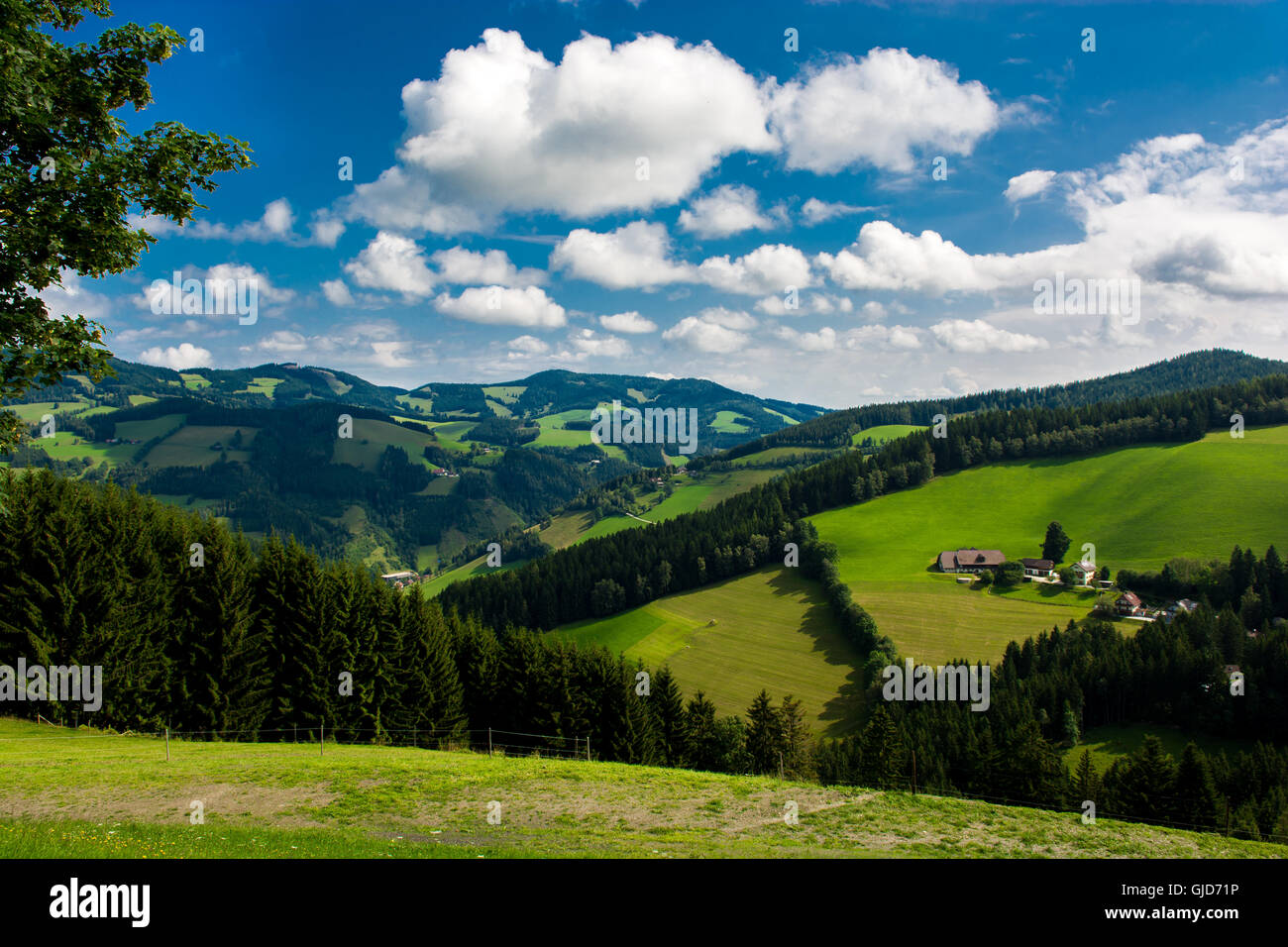 Rural Landscape With Valley And Remote Village In Styria In Austria ...