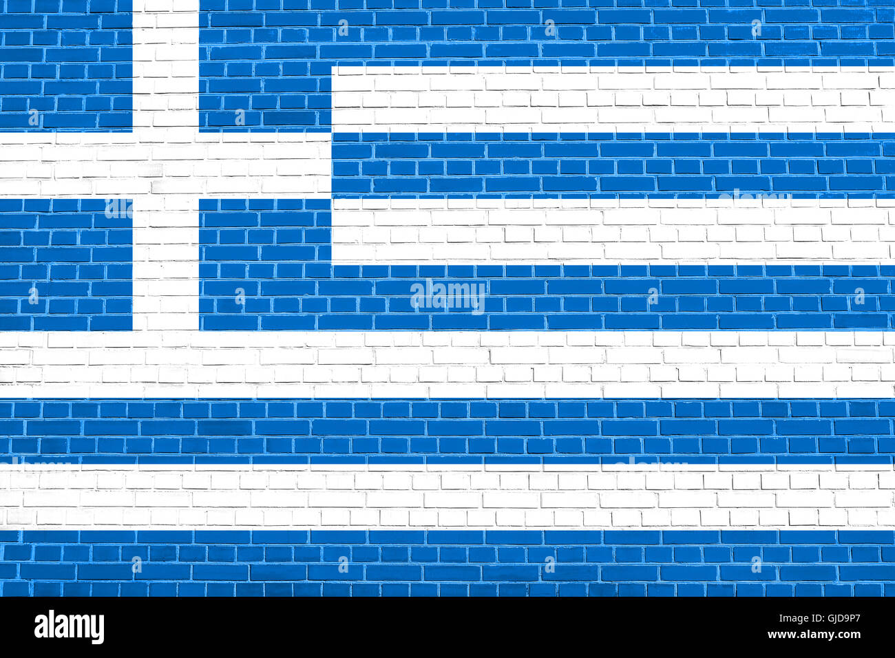 Flag of Greece on brick wall texture background. Greek national flag ...
