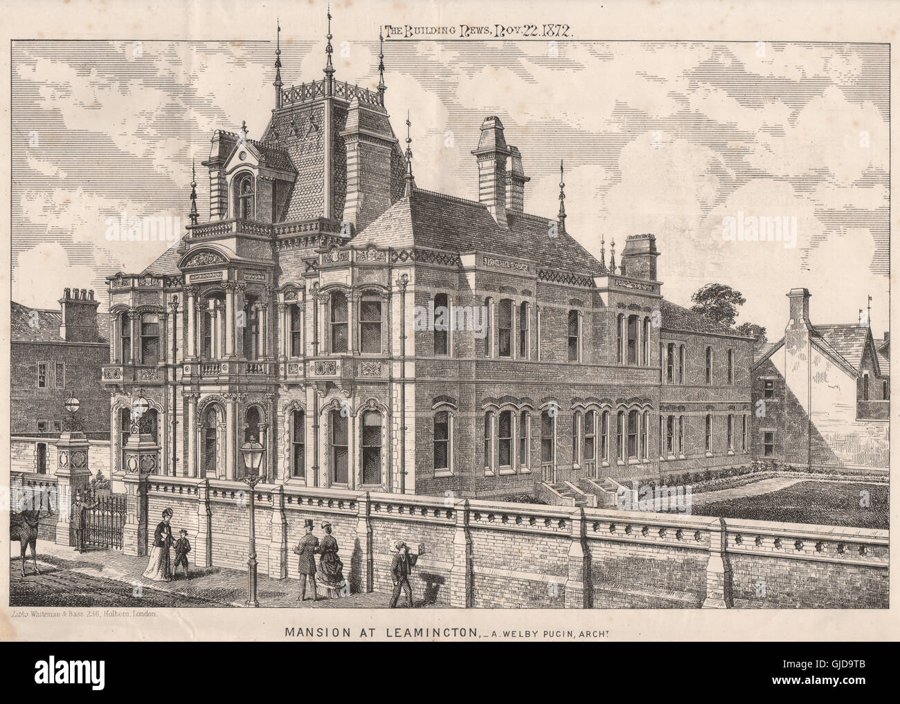 Mansion at Leamington; A.Welby Pugin, Architect. Warwickshire, old ...