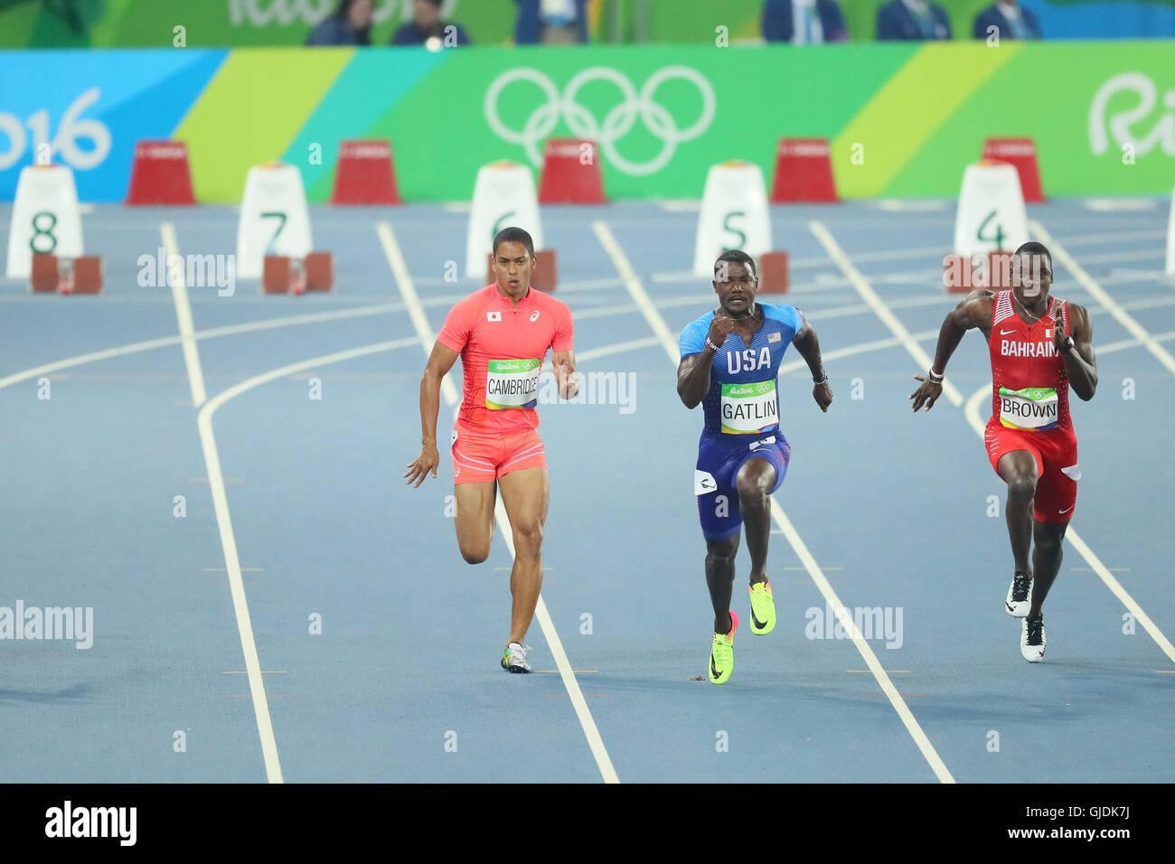 Aska Cambridge (JPN), Justin Gatlin (USA), Kemarley Brown (BHR) AUGUST ...