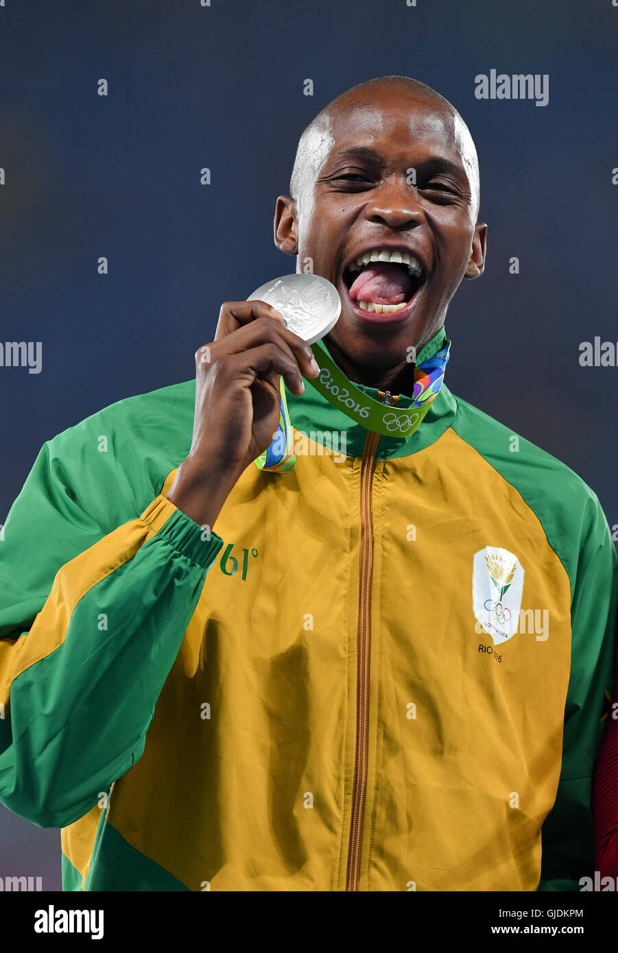 RIO DE JANEIRO, BRAZIL - AUGUST 14: Luvo Manyonga with his silver medal ...