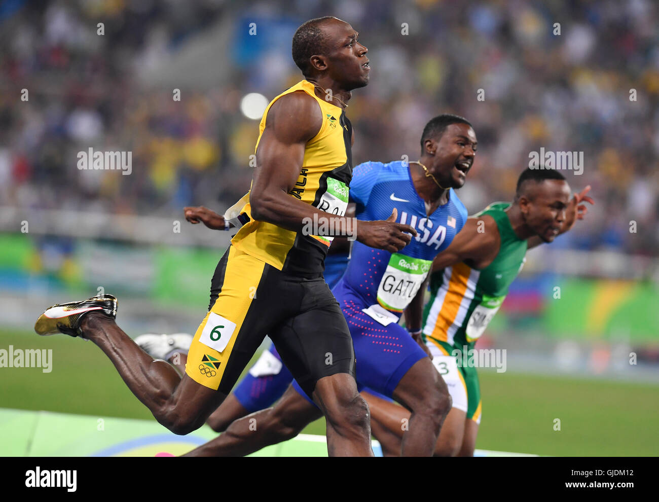 RIO DE JANEIRO, BRAZIL - AUGUST 14: Usain Bolt of Jamaica in the final ...