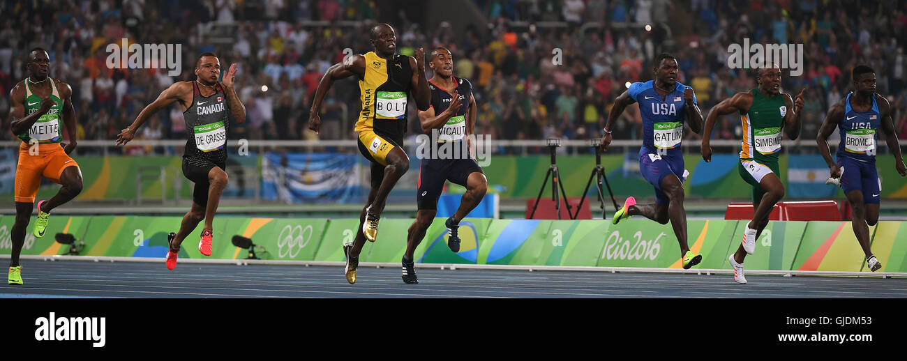 Rio De Janeiro, Brazil. 14th Aug, 2016. Usain Bolt of Jamaica (3rd L ...