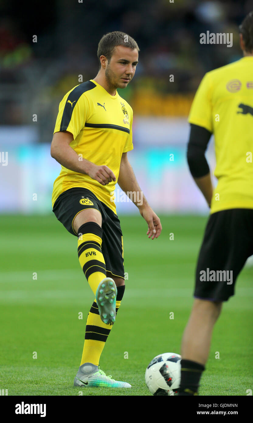 Dortmund, Germany. 14th Aug, 2016. Dortmund's Mario Goetze warming up ...