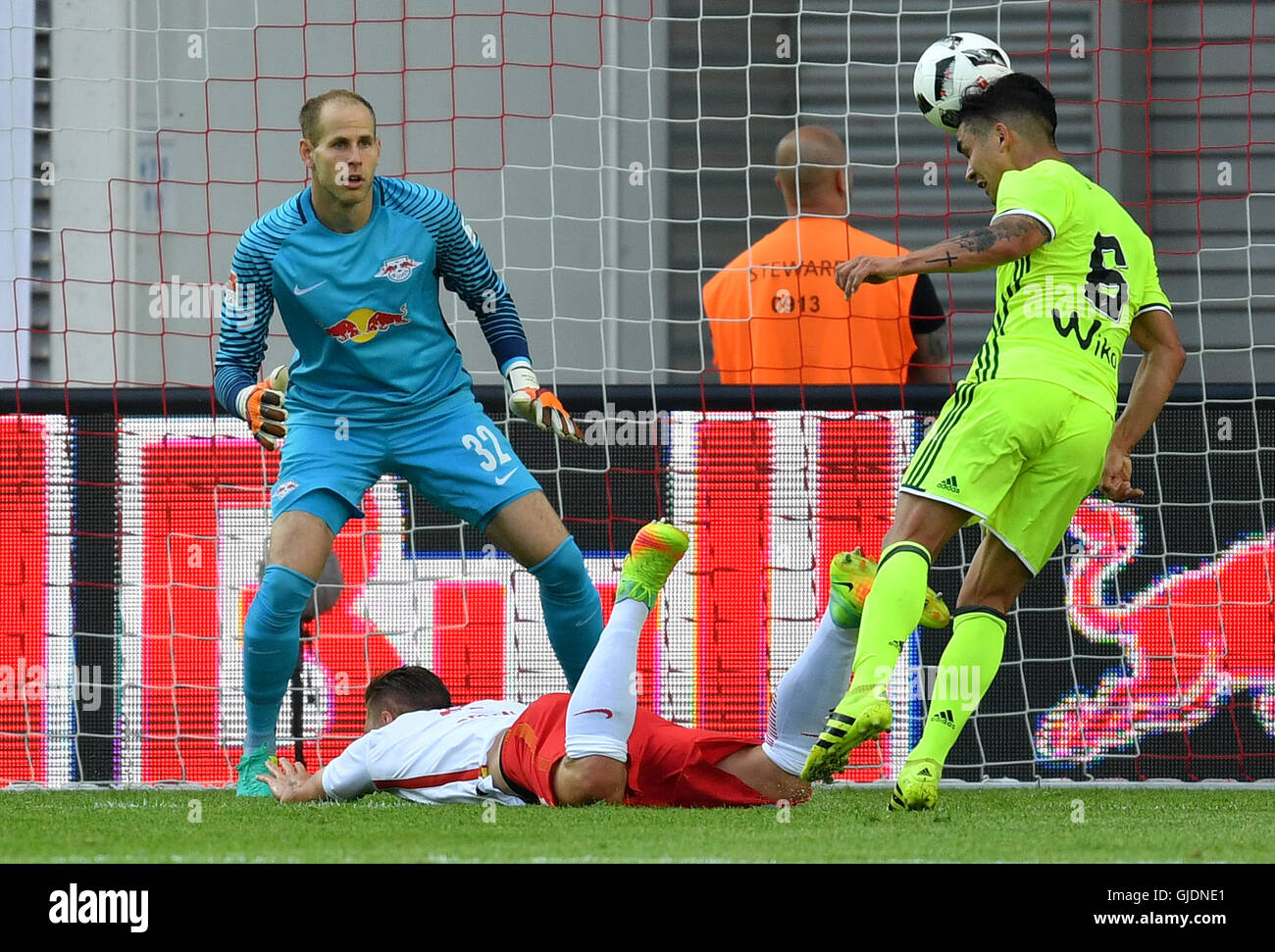 Leipzig, Germany. 14th Aug, 2016. Leipzig's goalkeeper Peter Gulacsi ...