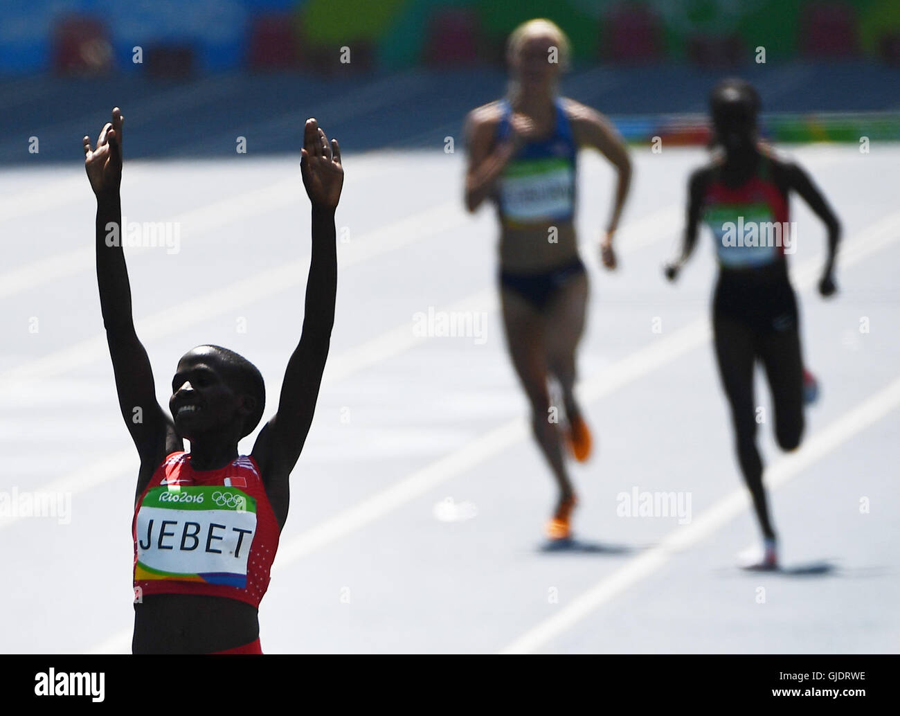 Rio De Janeiro, Brazil. 15th Aug, 2016. Bahrain's Ruth Jebet (L ...
