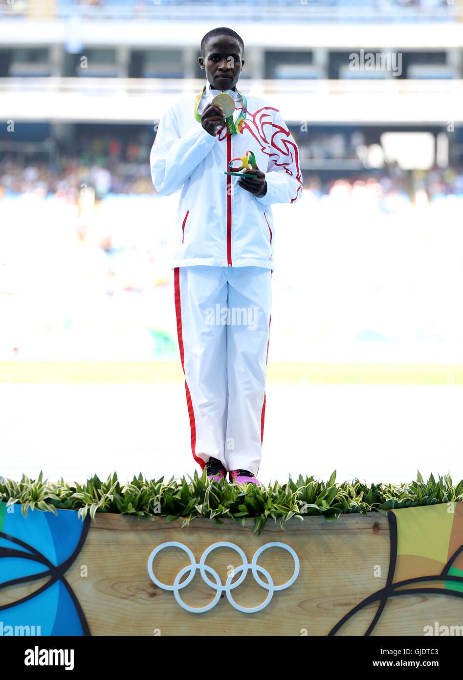 Rio De Janeiro, Brazil. 15th Aug, 2016. Bahrain's Ruth Jebet attends ...