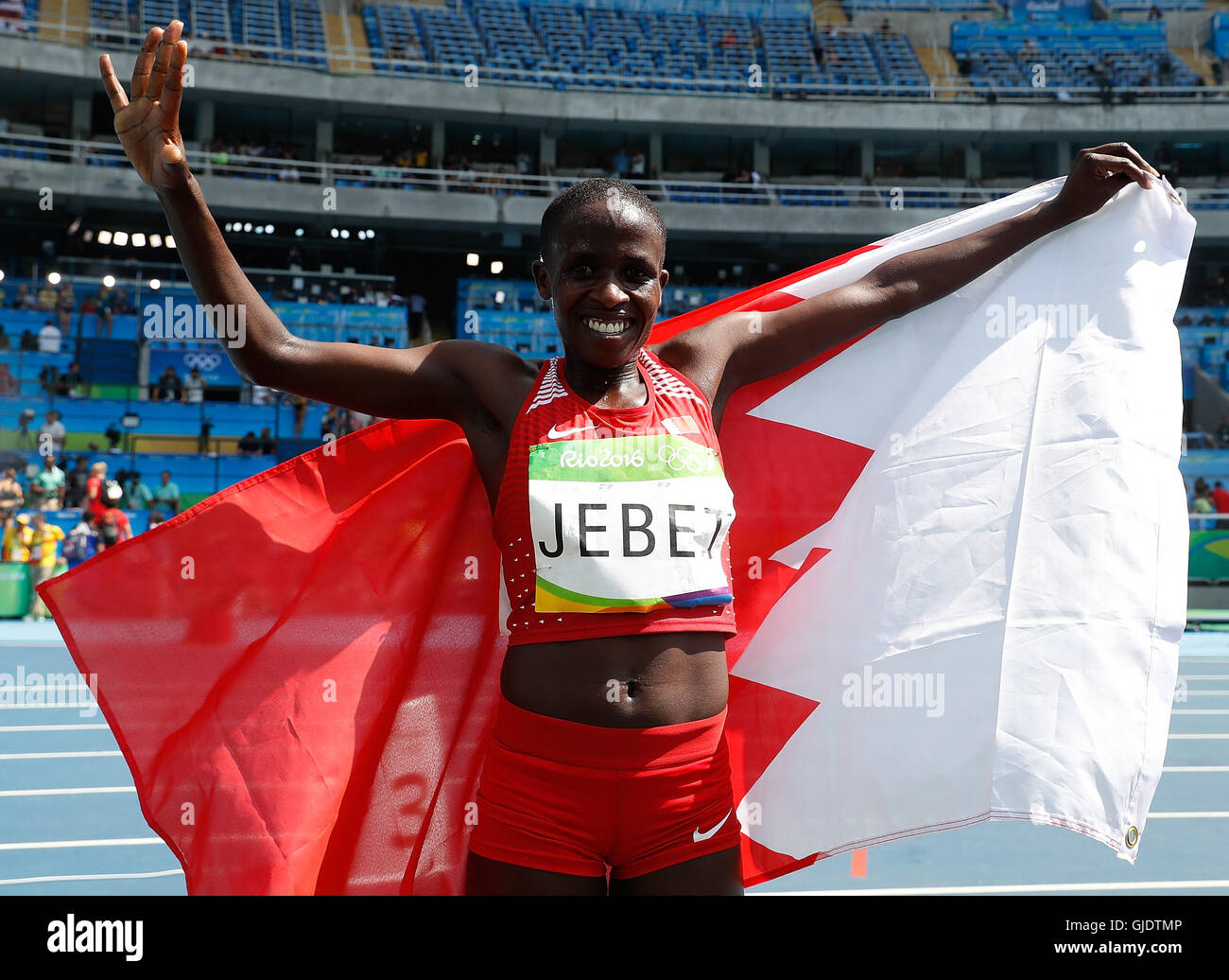 Rio De Janeiro, Brazil. 15th Aug, 2016. Bahrain's Ruth Jebet celebrates ...