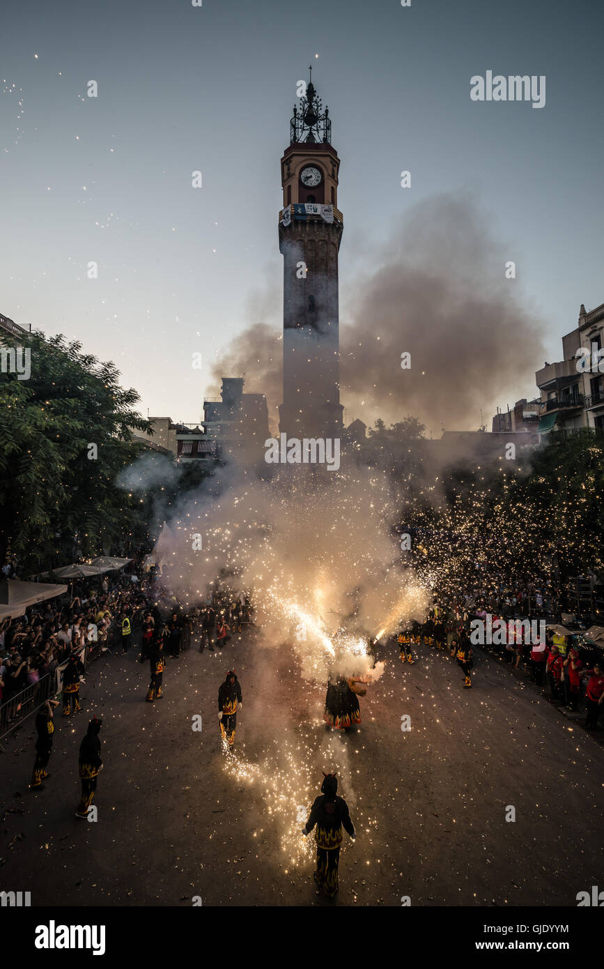 Barcelona, Spain. 15th August, 2016. Fire beasts set off their fire ...