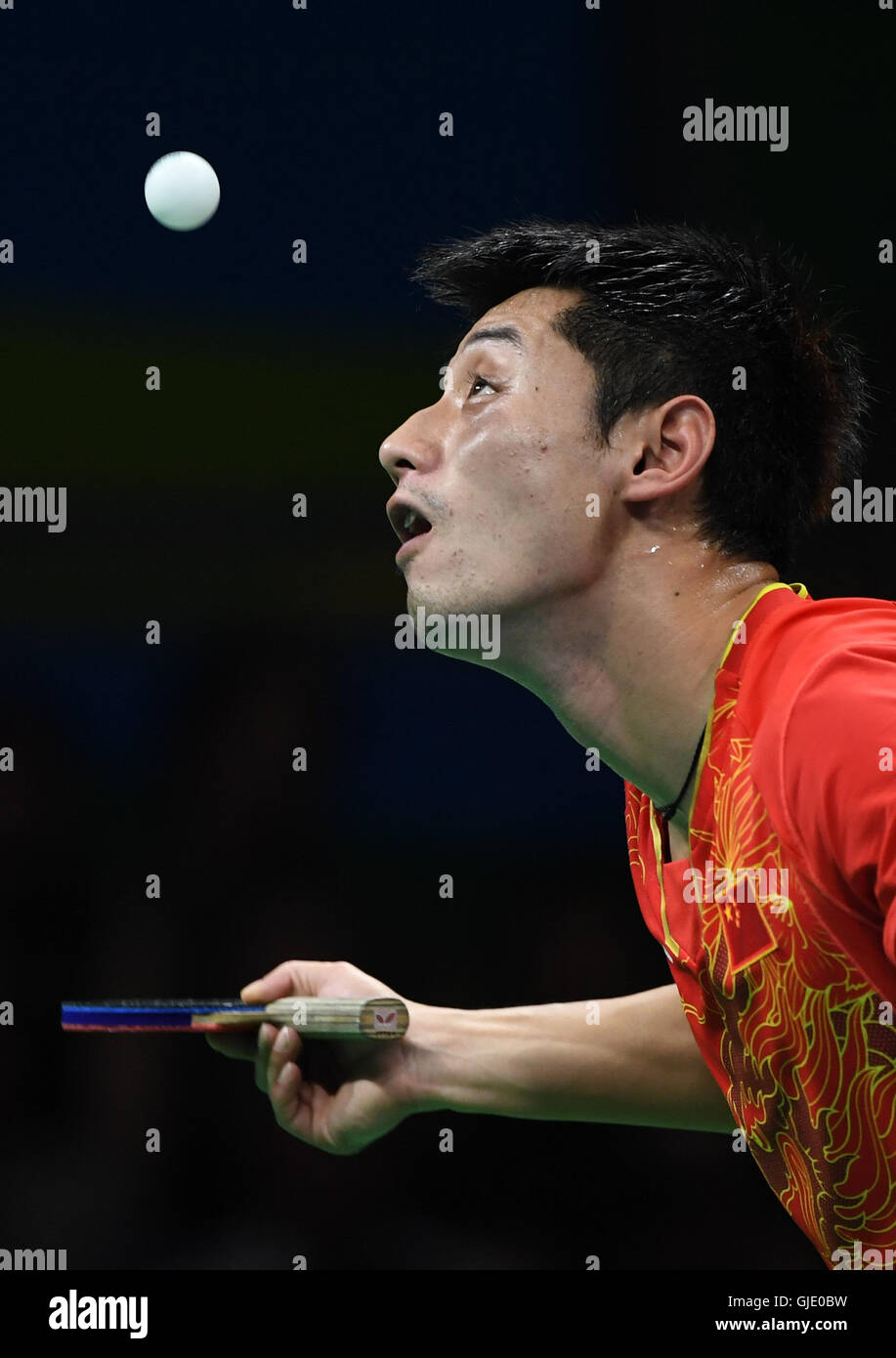 Rio De Janeiro, Brazil. 15th Aug, 2016. China's Zhang Jike competes ...