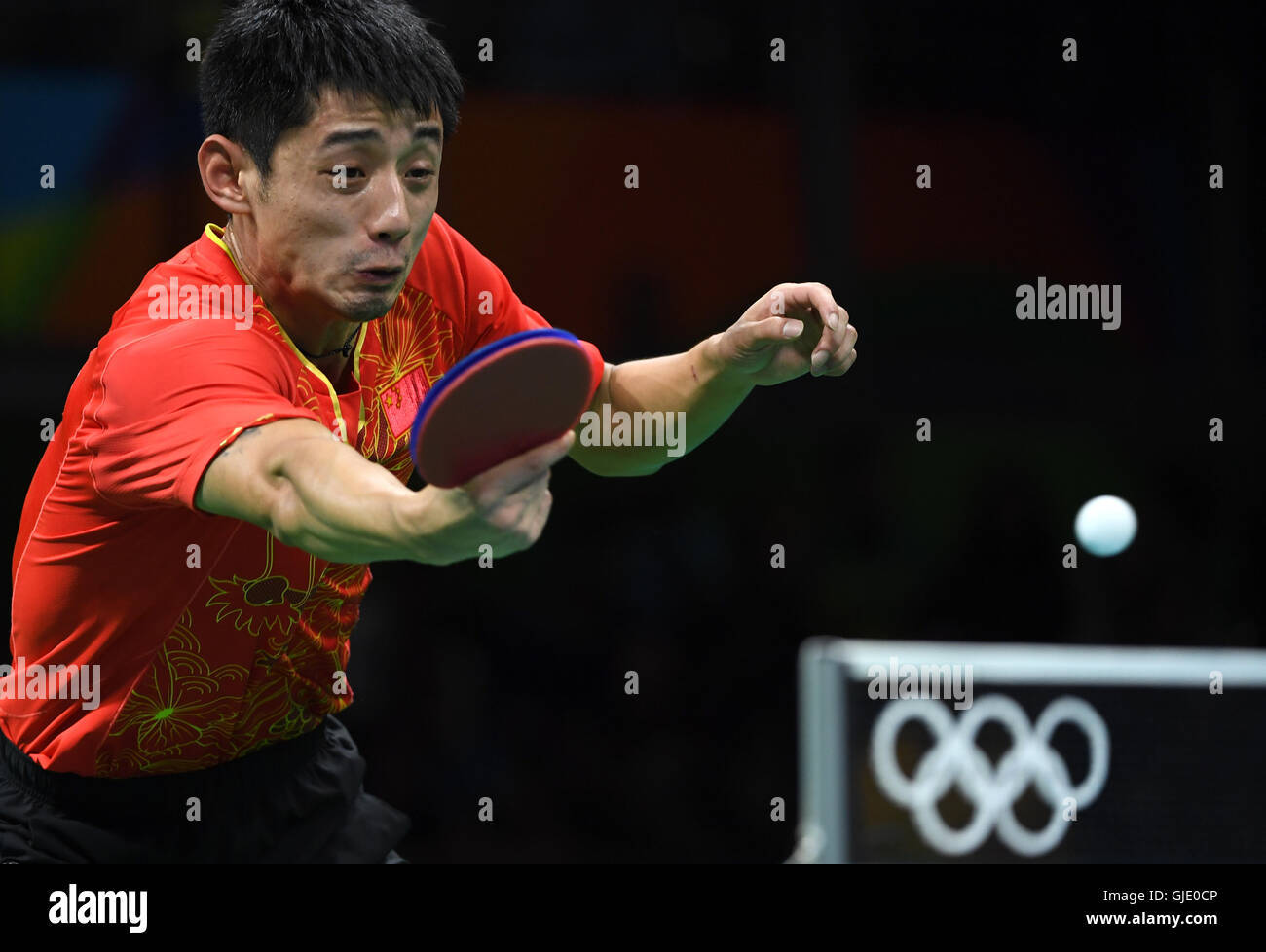 Rio De Janeiro, Brazil. 15th Aug, 2016. China's Zhang Jike competes ...