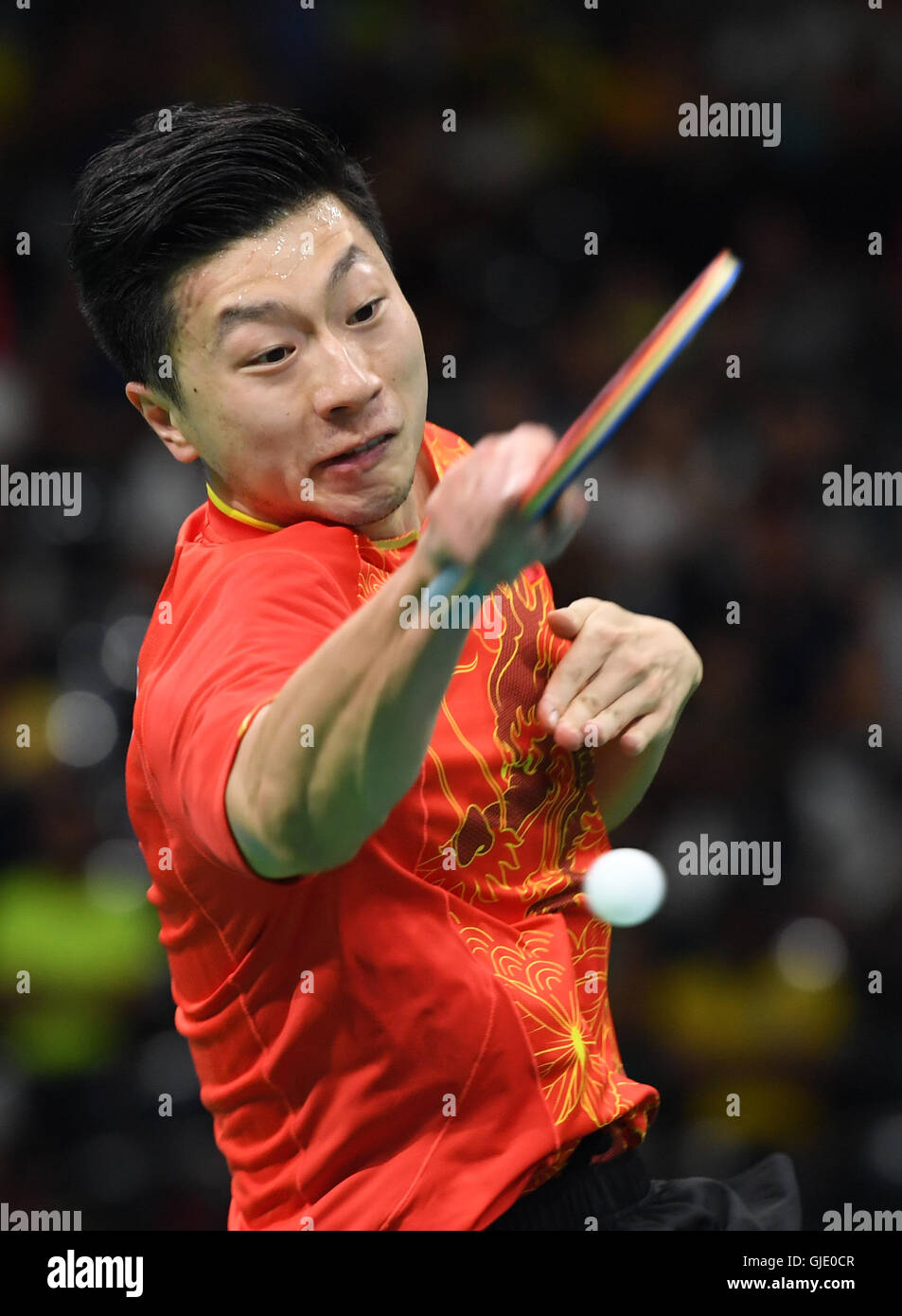 Rio De Janeiro, Brazil. 15th Aug, 2016. China's Ma Long competes during ...