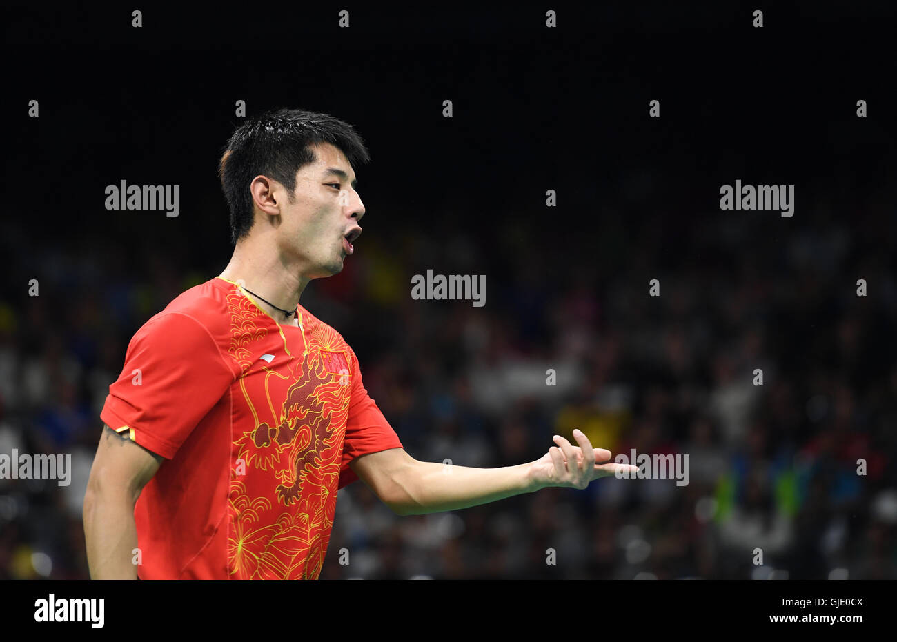 Rio De Janeiro, Brazil. 15th Aug, 2016. China's Zhang Jike celebrates ...