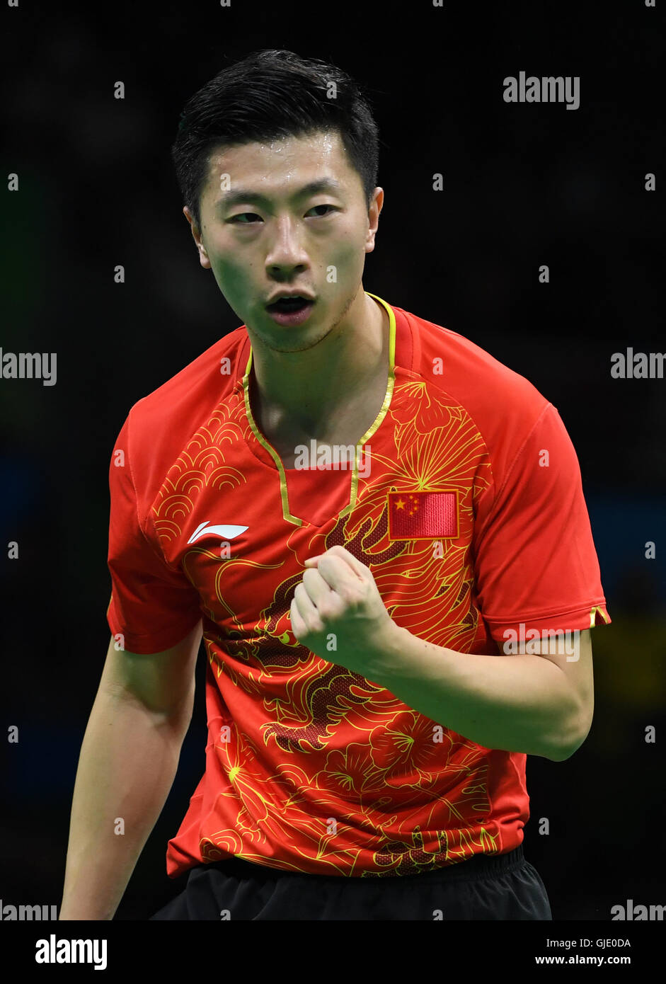 Rio De Janeiro, Brazil. 15th Aug, 2016. China's Ma Long celebrates ...