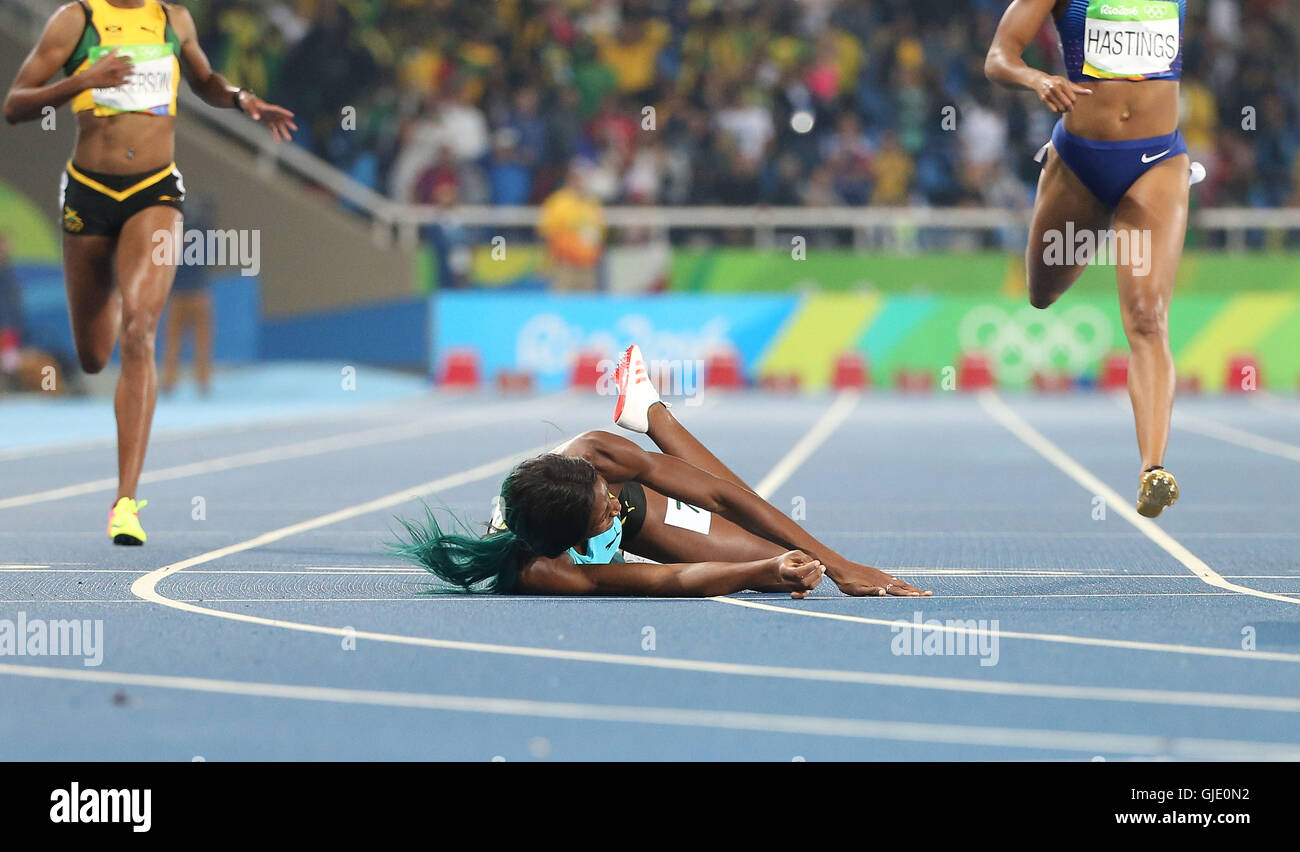 Rio De Janeiro, Brazil. 15th Aug, 2016. Shaunae Miller of Bahamas (C ...