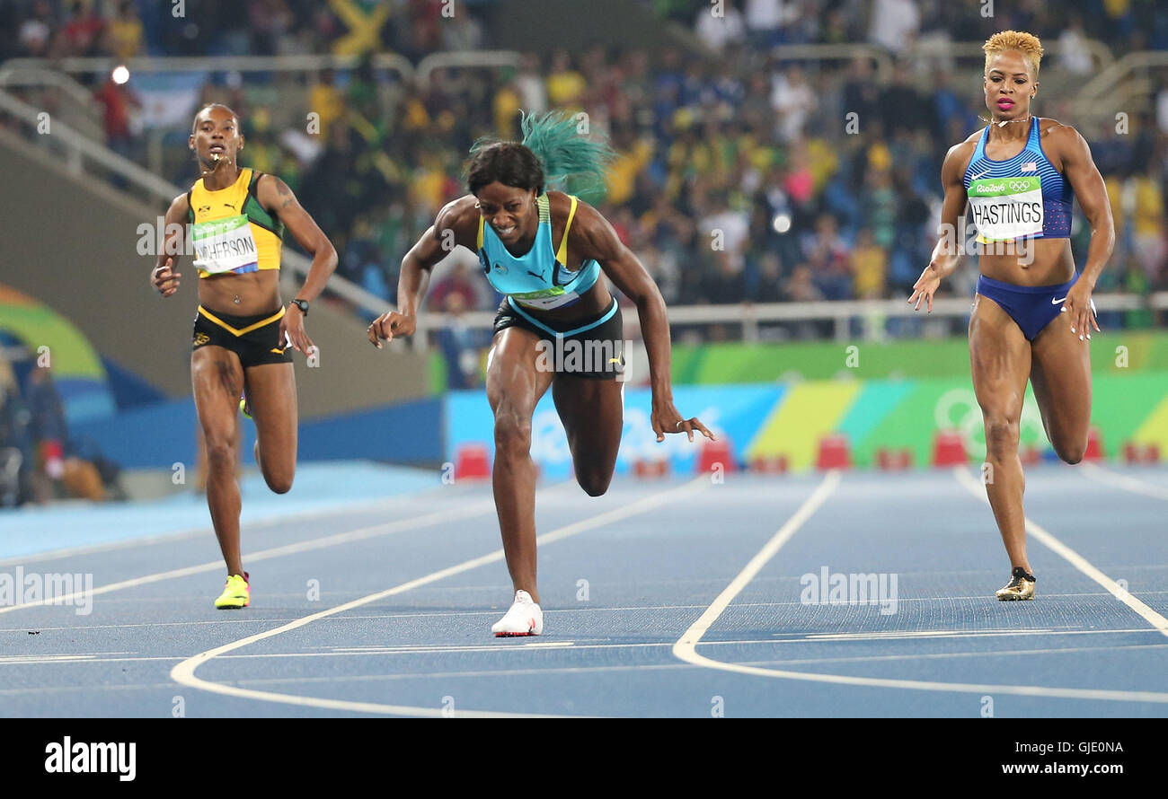 Rio De Janeiro, Brazil. 15th Aug, 2016. Shaunae Miller of Bahamas (C ...