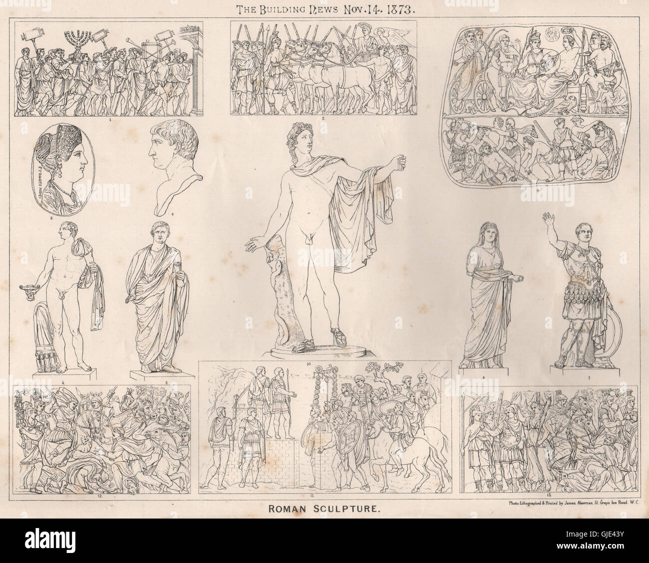 Roman sculpture. Rome (2), antique print 1873 Stock Photo - Alamy