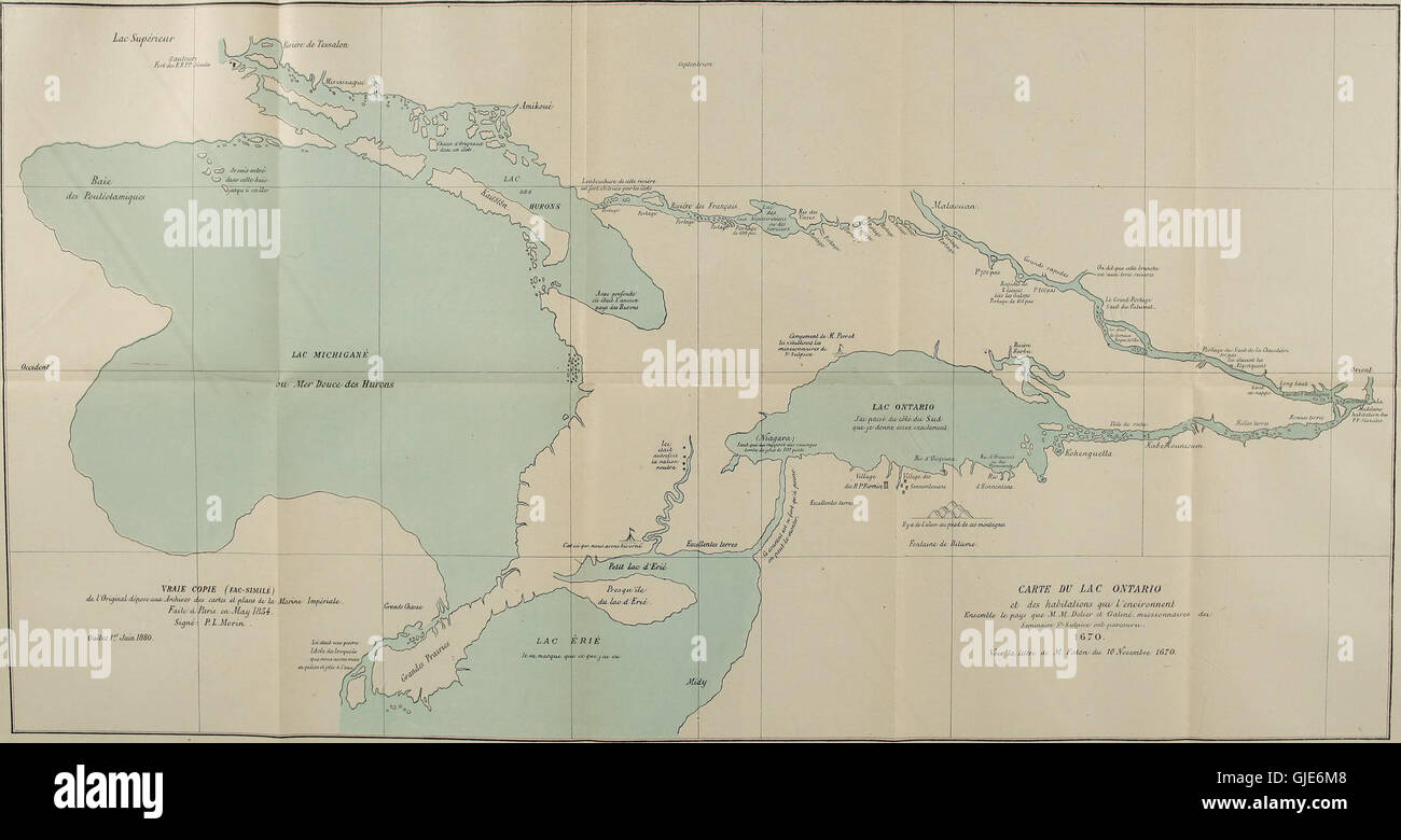 This map of the Great Lakes of North America, created in 1670 and ...