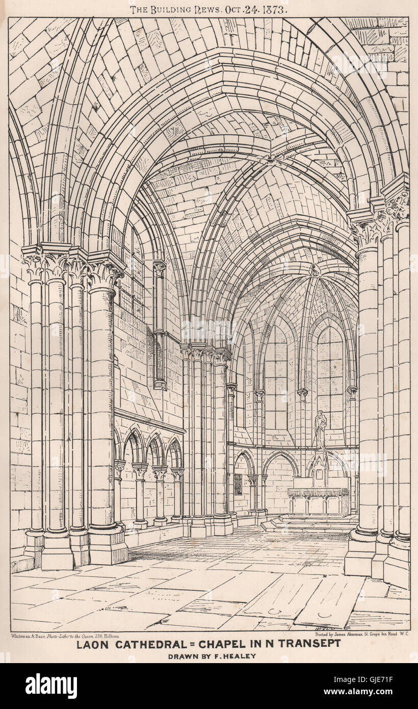 Laon Cathedral. Chapel in N transept; Drawn by F. Healey. Aisne, print ...